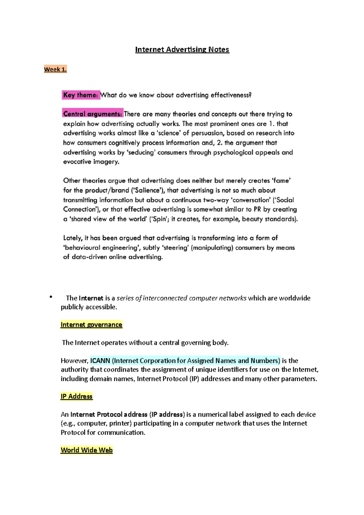 Internet Advertising Notes - The Internet is a series of interconnected ...