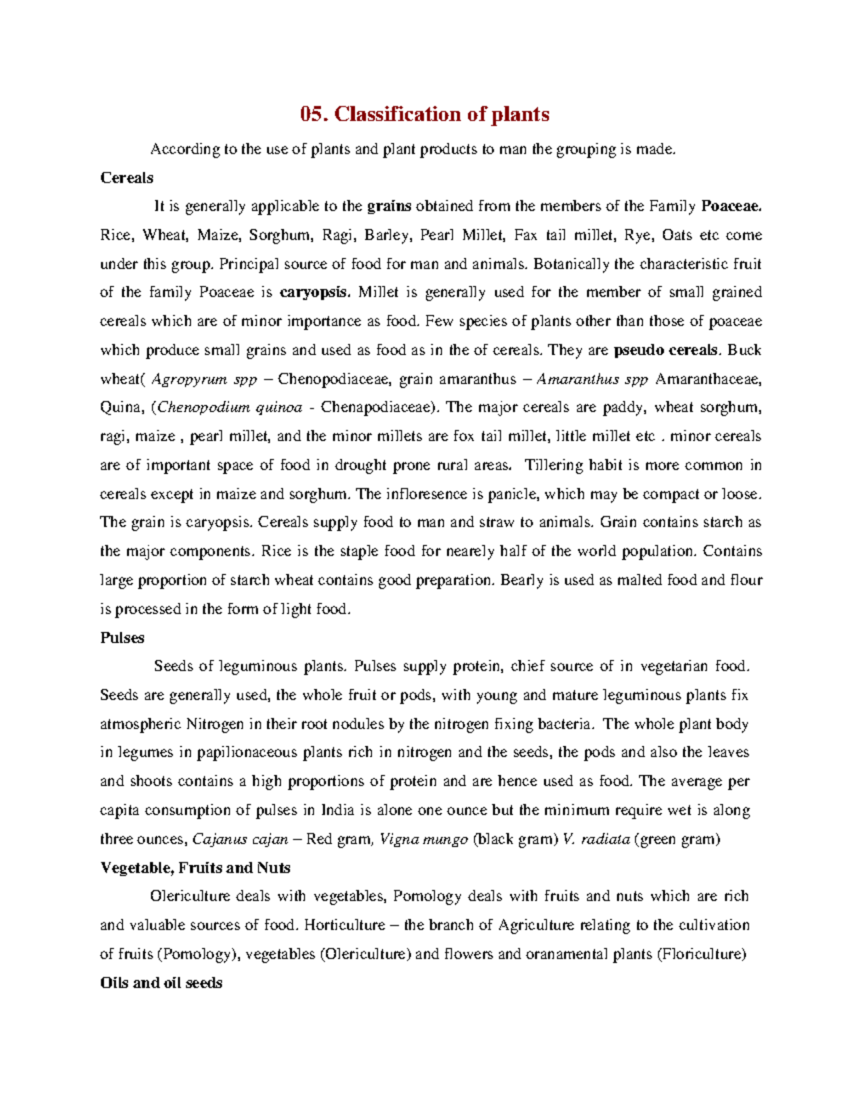 Classification of plants - 05. Classification of plants According to ...