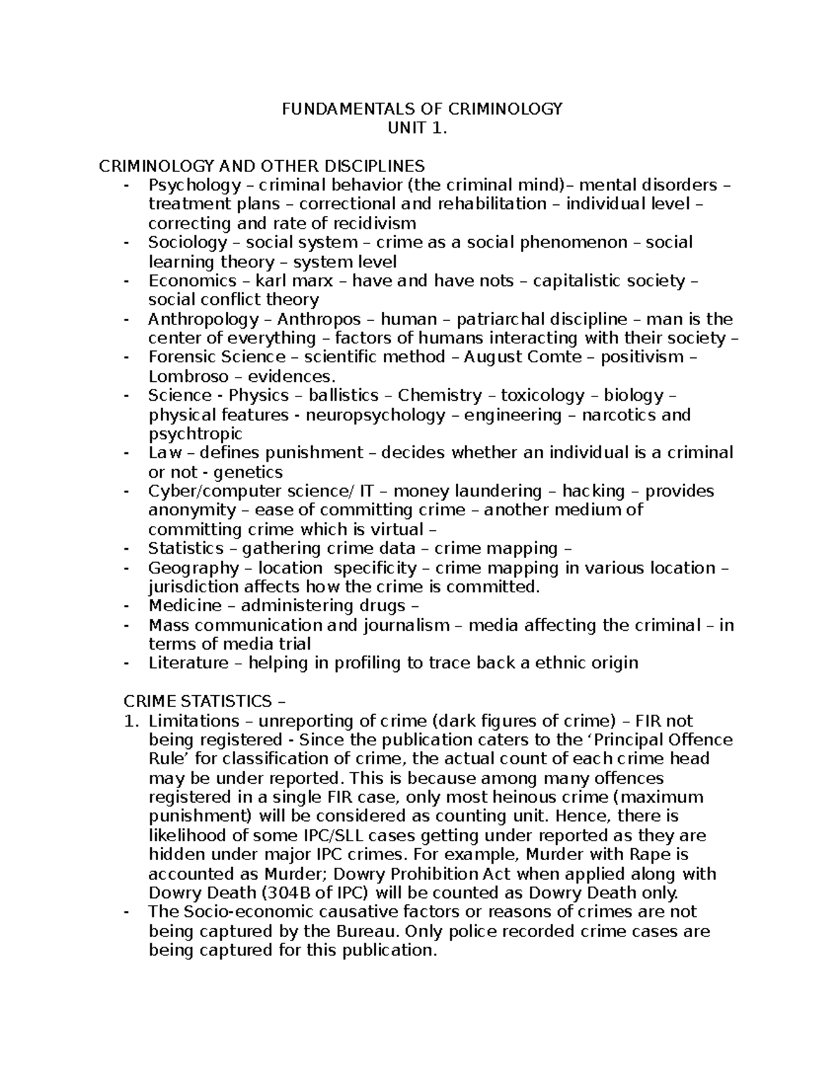 Fundamentals OF Criminology Class Notes - FUNDAMENTALS OF CRIMINOLOGY ...