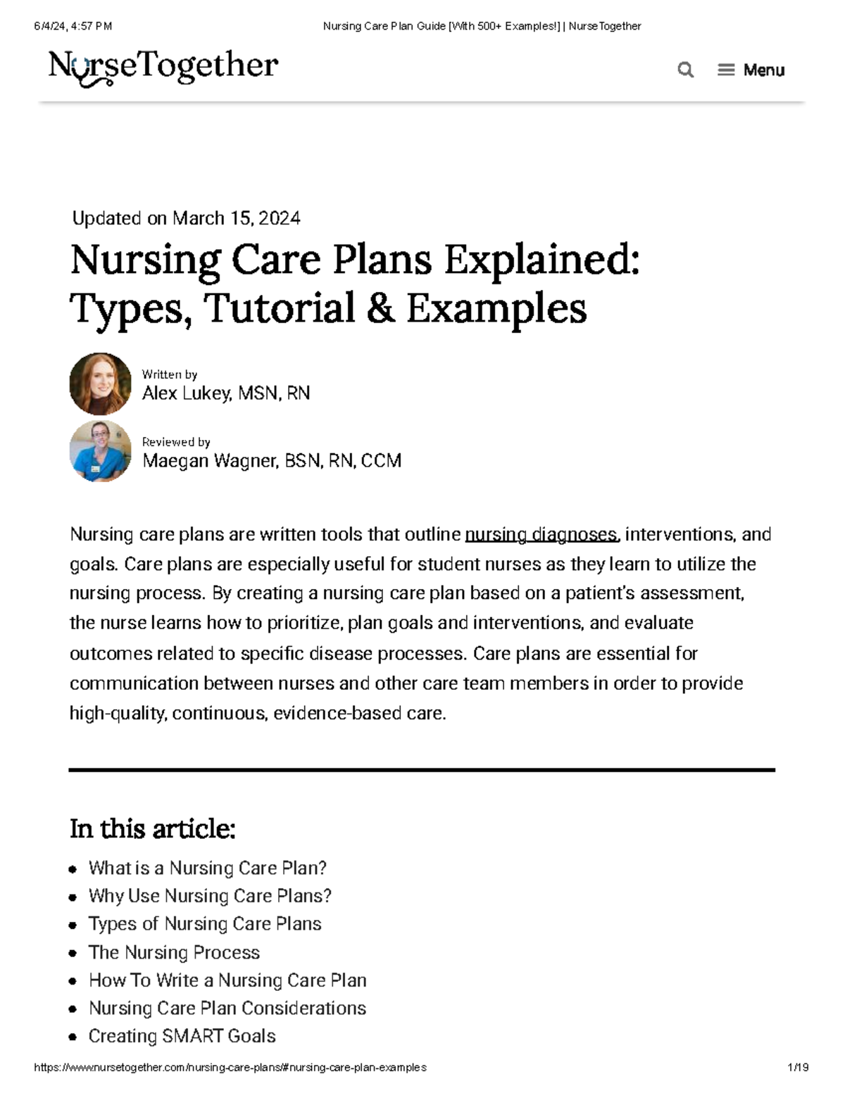 Nursing Care Plan Guide [With 500+ Examples] Nurse Together - Updated ...