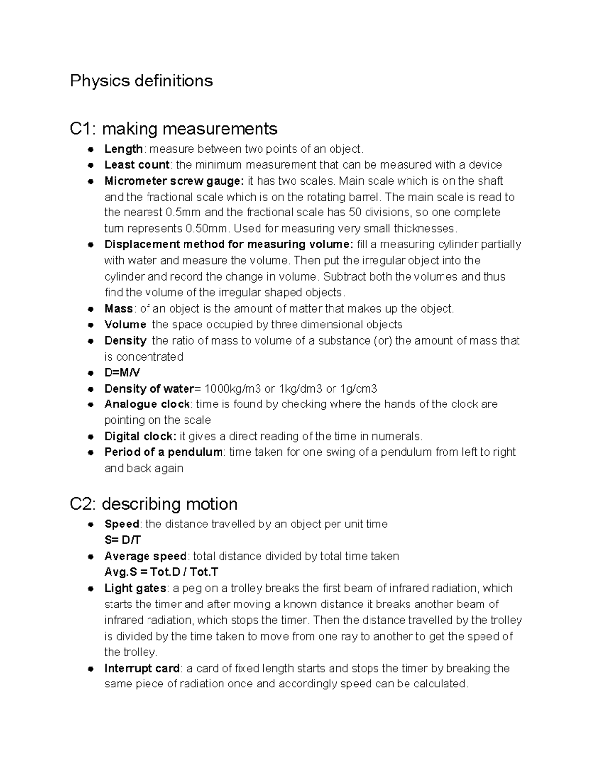 Physics-Definitions - IGCSE Combined Science - Physics definitions C1 ...