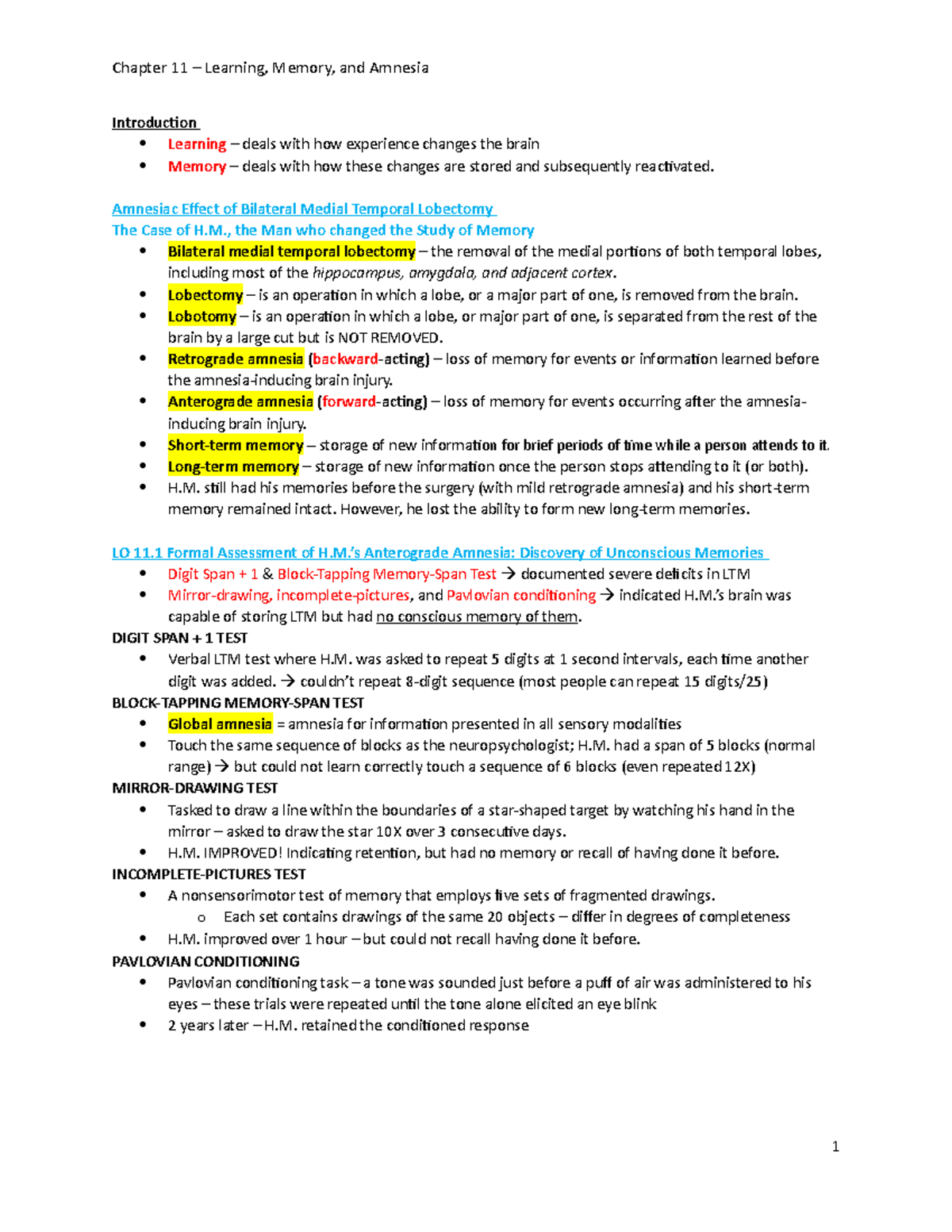 Ch 11 Learning Memory Amnesia Chapter 11 Learning Memory And Amnesia Introduction