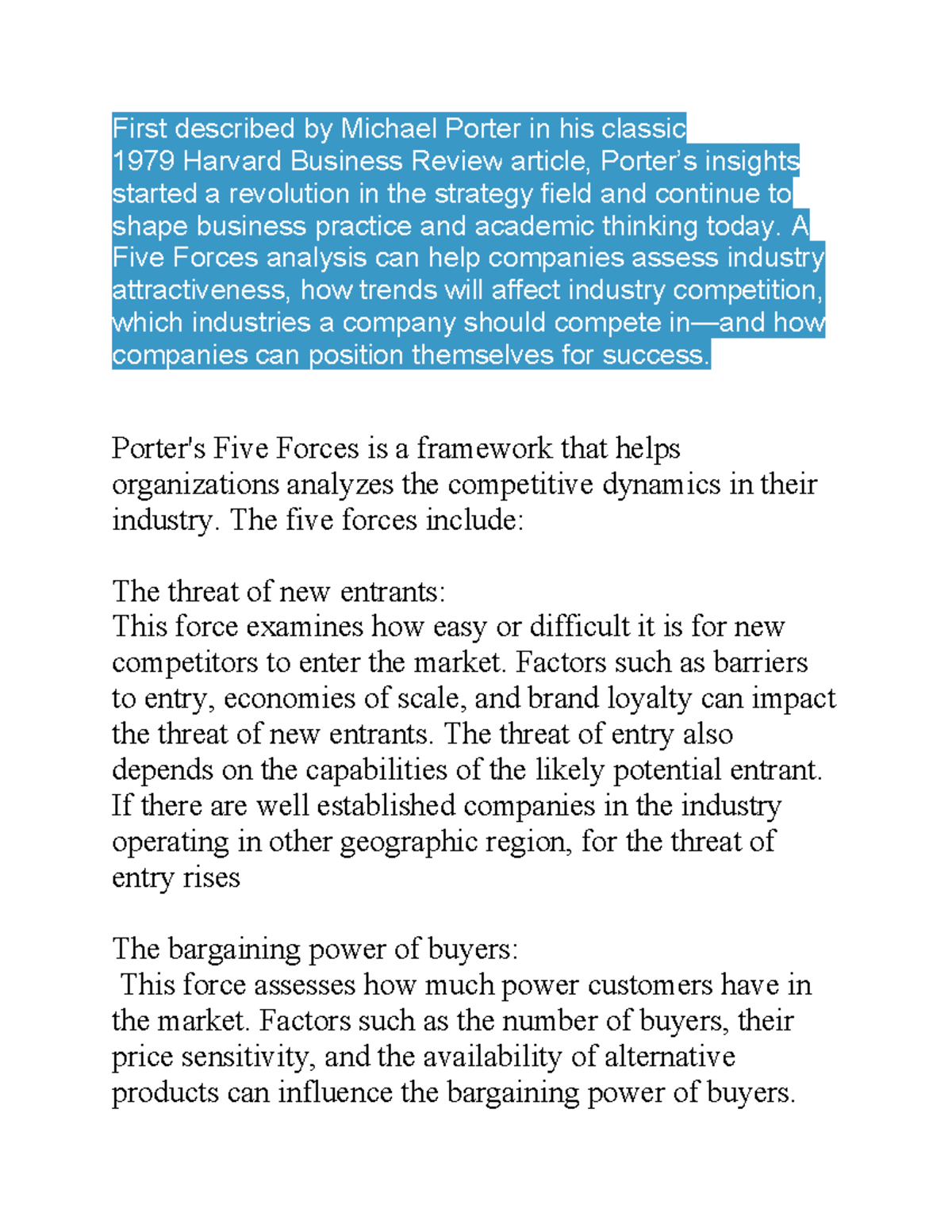NEW Small - First described by Michael Porter in his classic 1979 ...