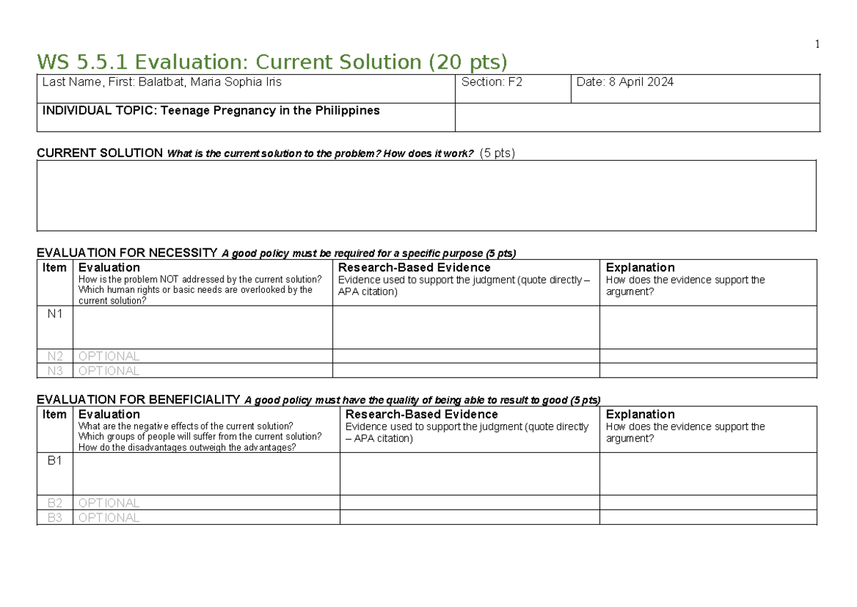 WS Evaluation Current Solution-2 - WS 5.5 Evaluation: Current Solution ...