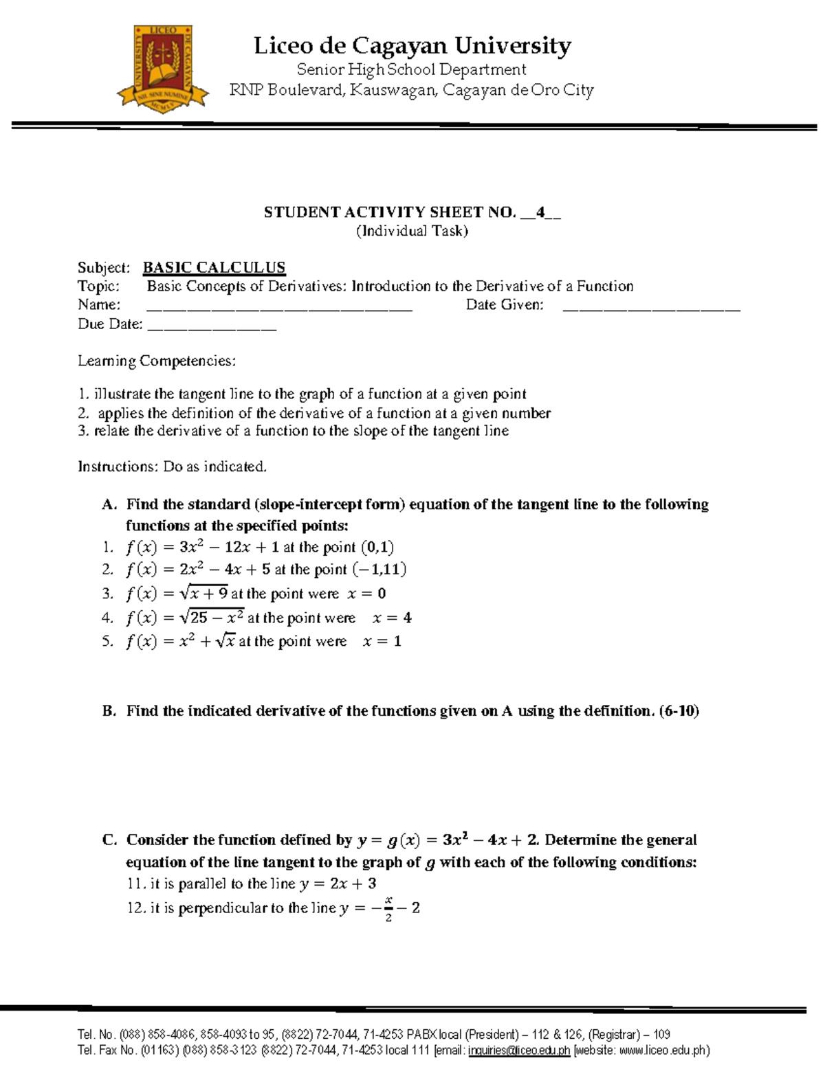 Basic Calculus Activity Sheet 4 - Liceo de Cagayan University Senior ...