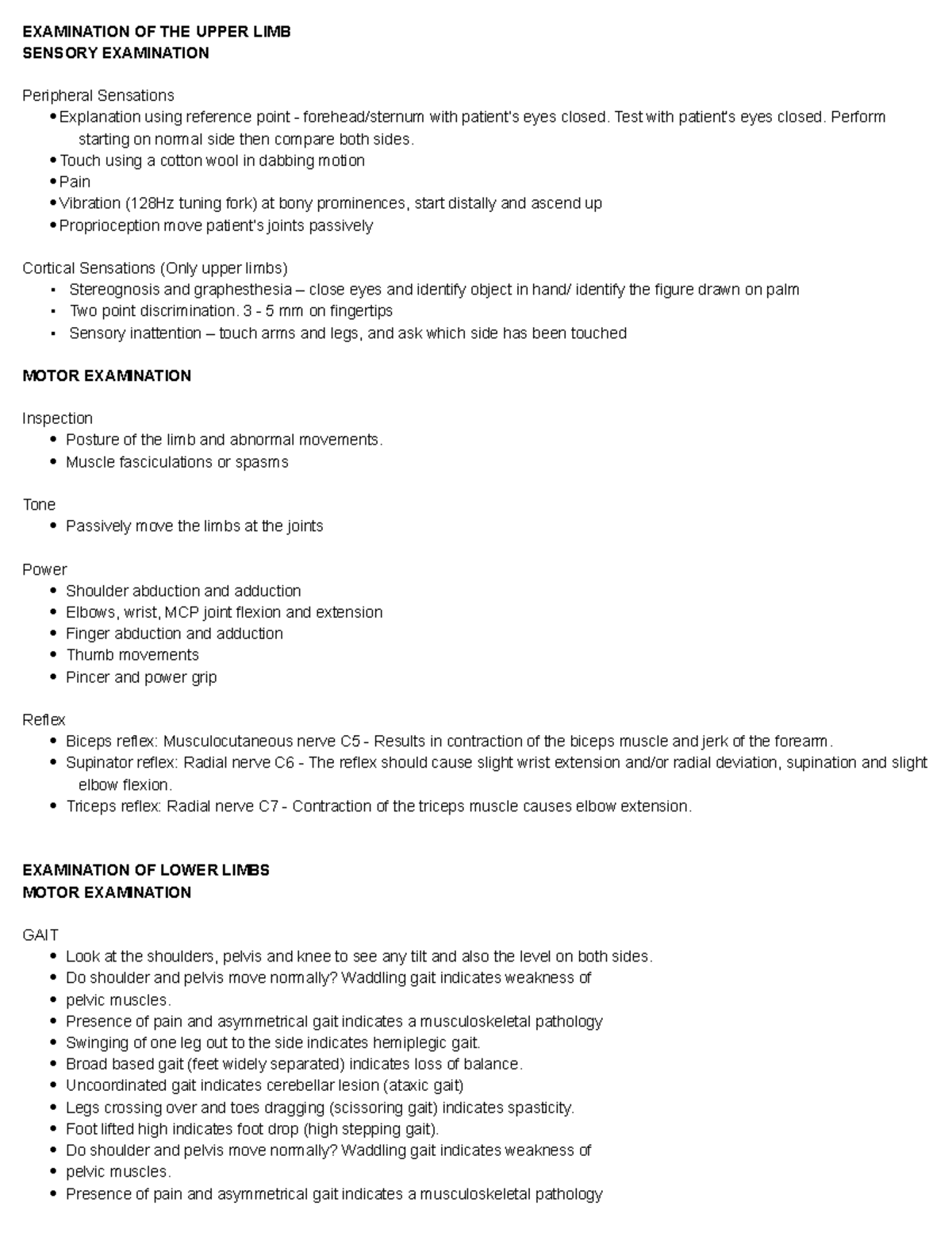 CNS OSCE - Neurology OSCE Template - EXAMINATION OF THE UPPER LIMB ...