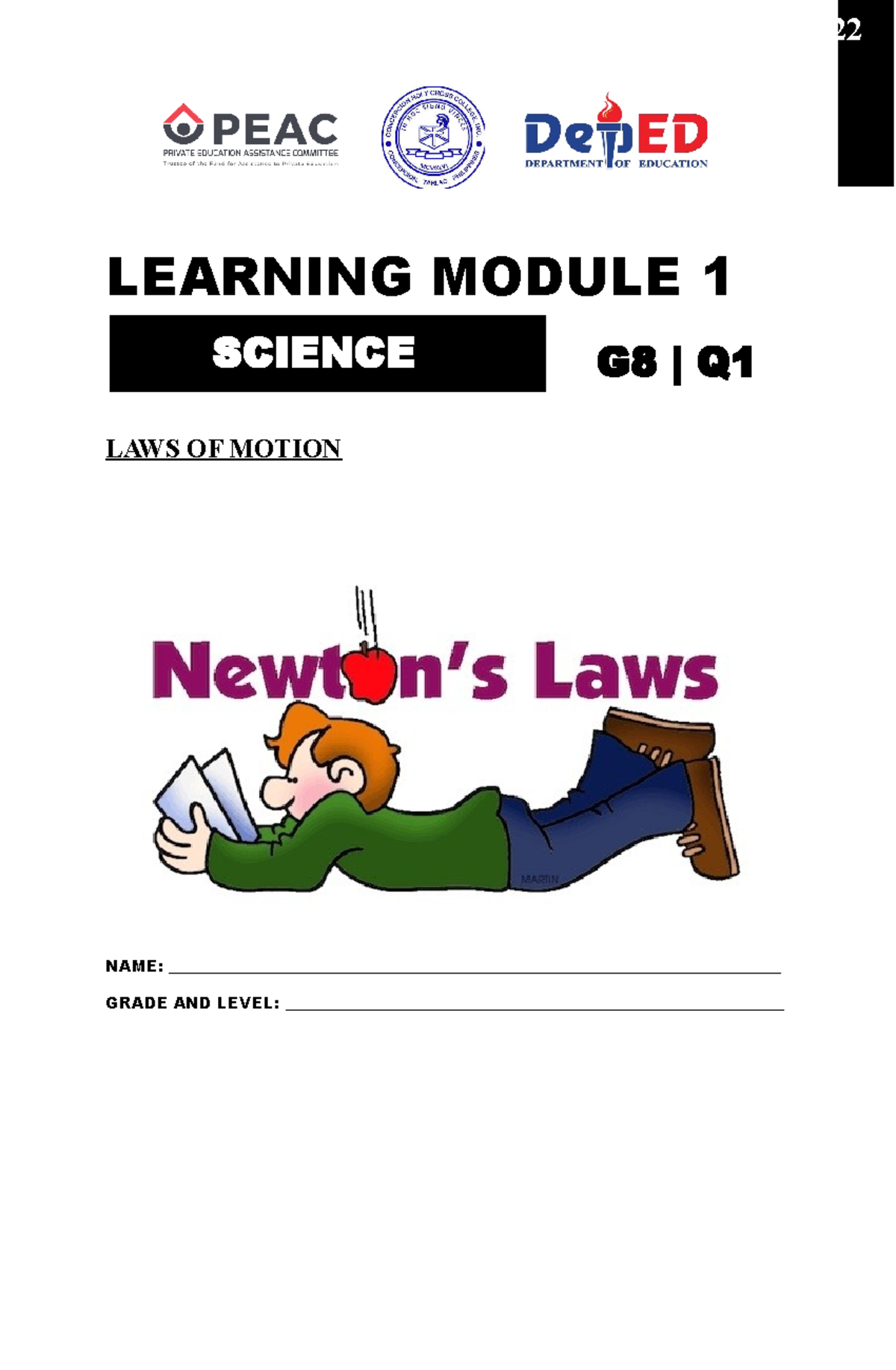 Grade 8 Science Module 1 (Q1) - LEARNING MODULE 1 LAWS OF MOTION NAME ...