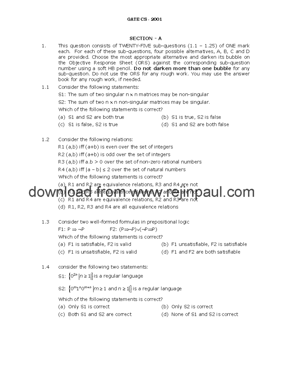 CS-2001 - Gate Paper of Computer Science Branch - - Studocu