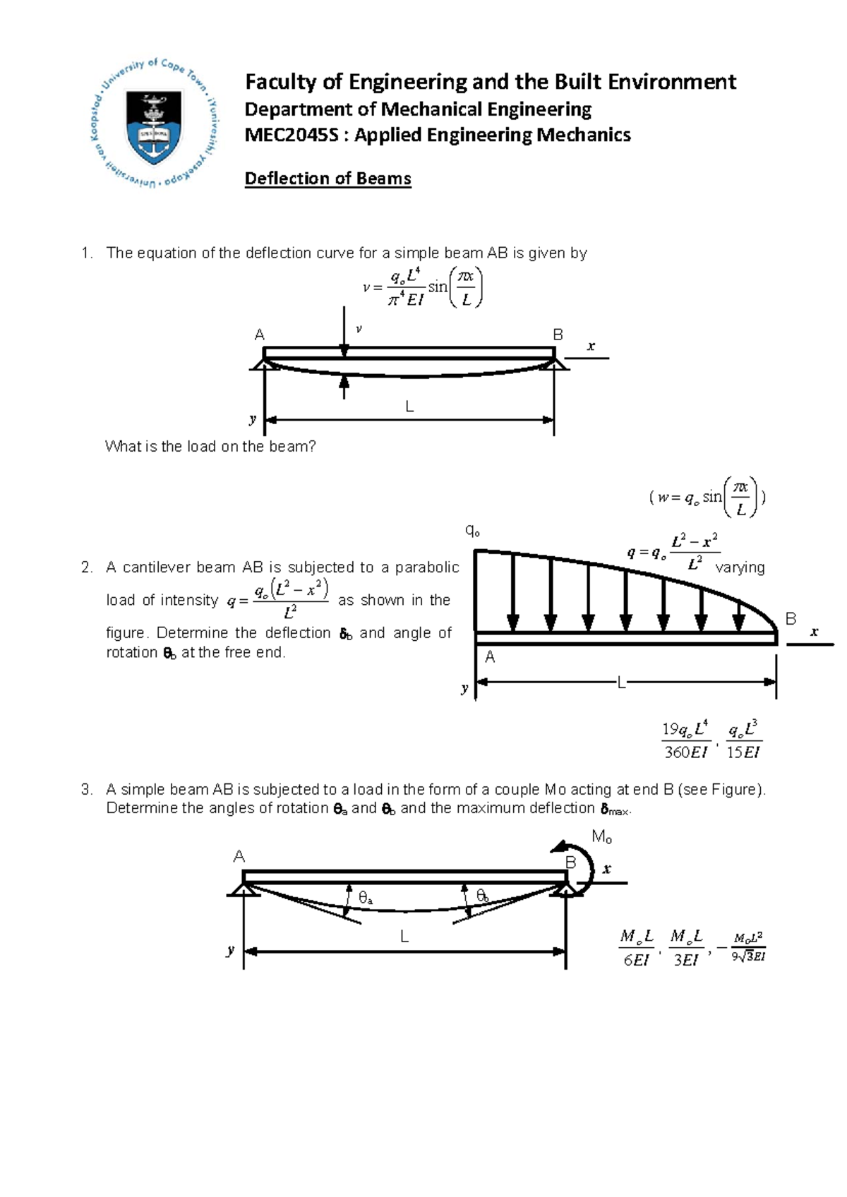 Tutorial 04 Deflection of beams - The equation of the deflection curve ...
