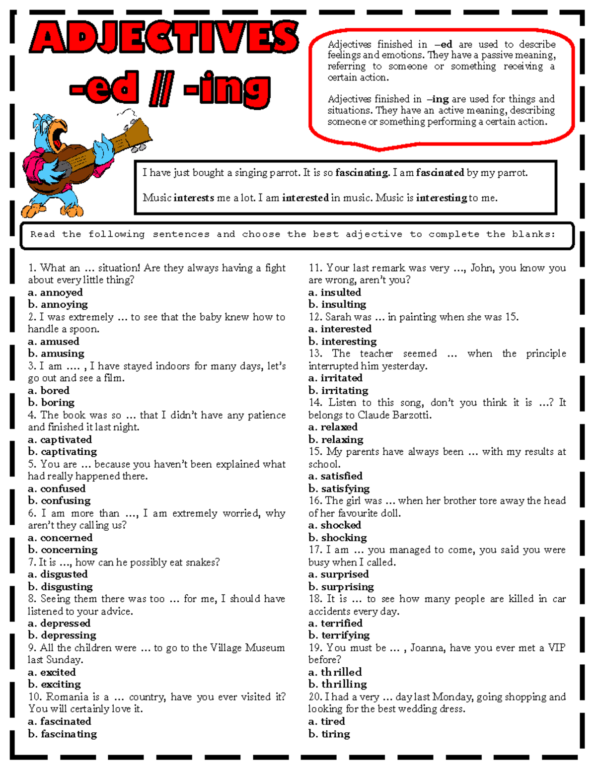 Adjectives-+ed+ing2 - english grammar adjectives -ed -ing - Read the ...
