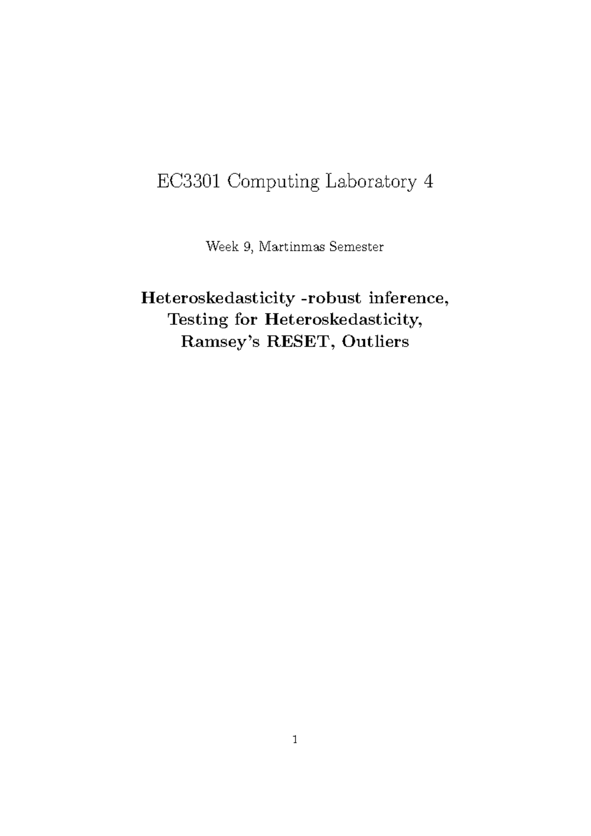 EC3301 lab 4 - Lab 4 - EC3301 Computing Laboratory 4 Week 9, Martinmas Semester ...