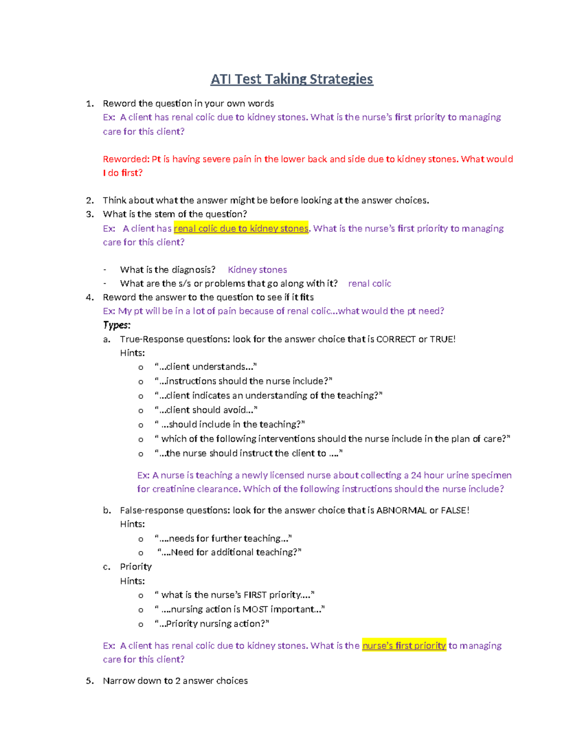ATI Test Taking Strategies - ATI Test Taking Strategies Reword the ...