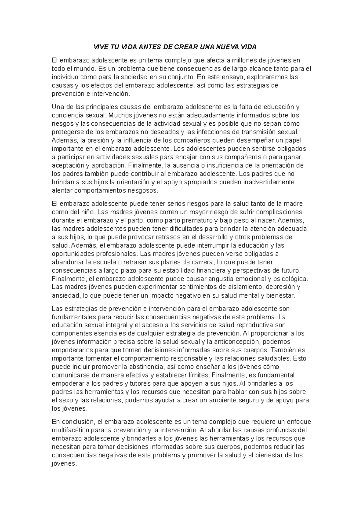El embarazo adolescente (1) (2) - VIVE TU VIDA ANTES DE CREAR UNA NUEVA ...
