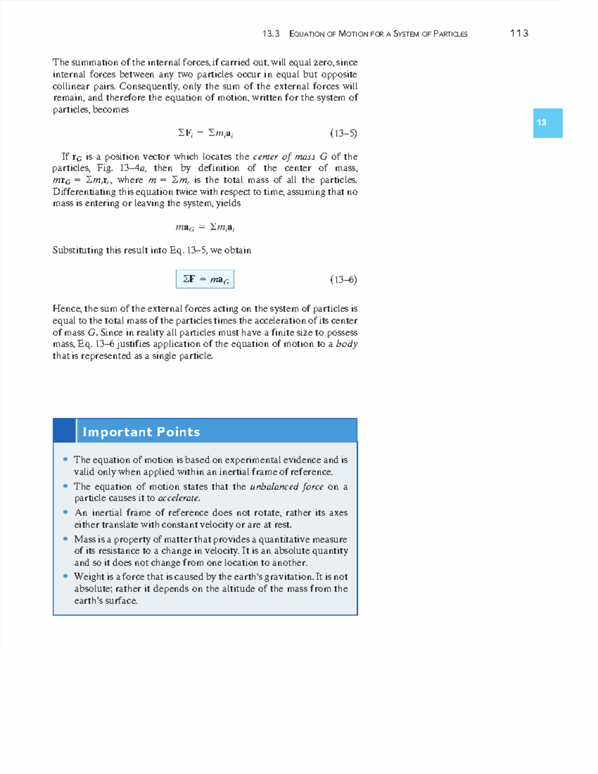 Equation OF Motion FOR A System OF Particles - 1 3 EQUATION OF MOTION ...