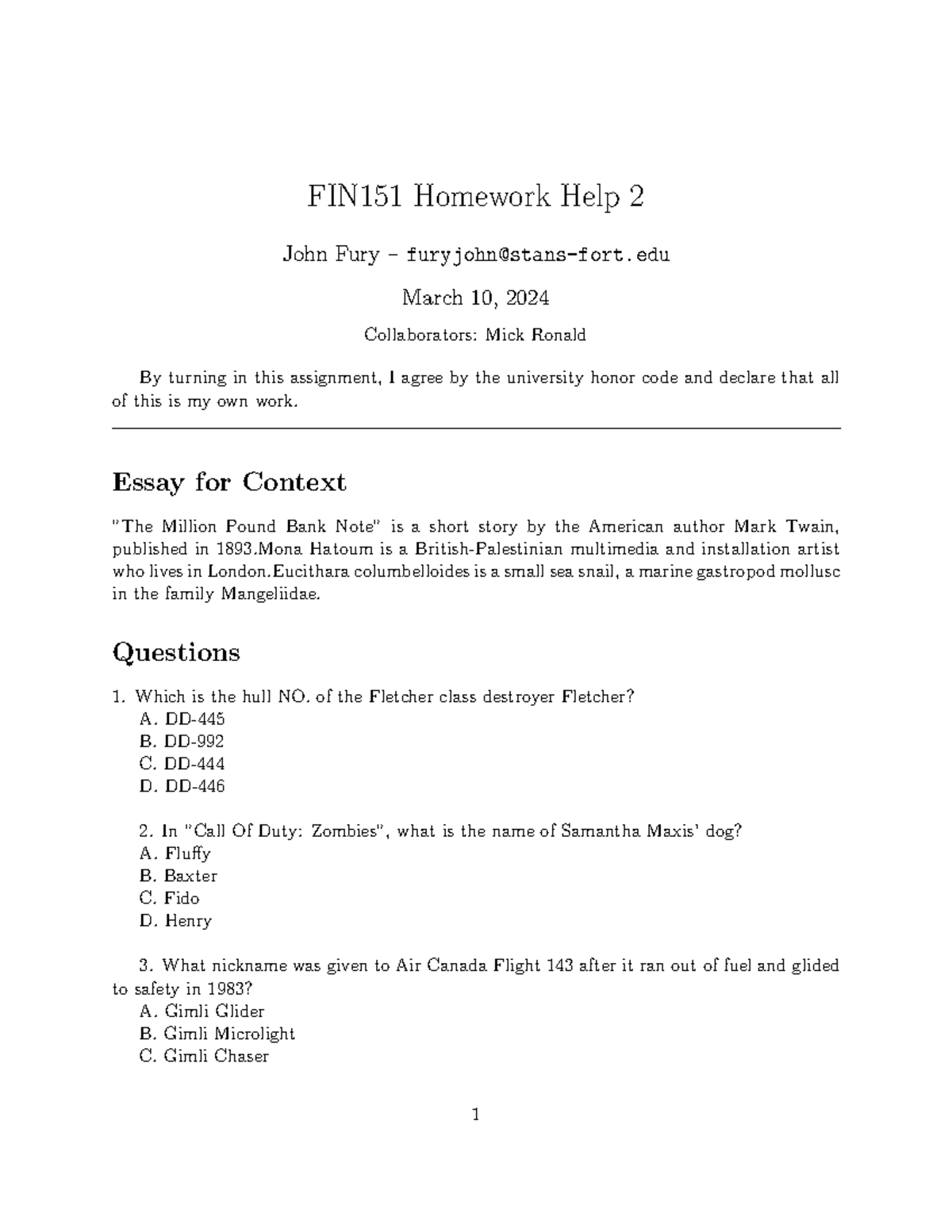 FIN151 Homework Help 2 - introduces students to the basic principles ...
