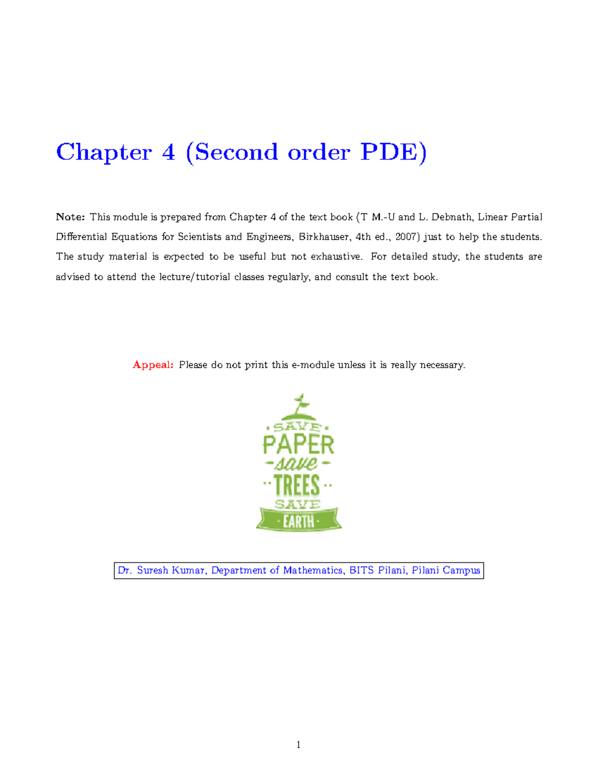 Chap4 - asfasf - Chapter 4 (Second order PDE) Note:This module is ...