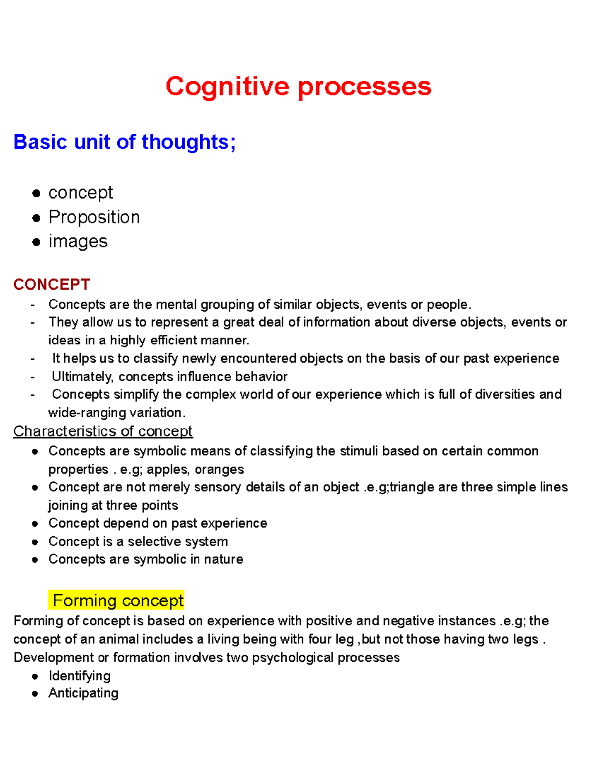 Cognitive processes - Cognitive processes Basic unit of thoughts ...
