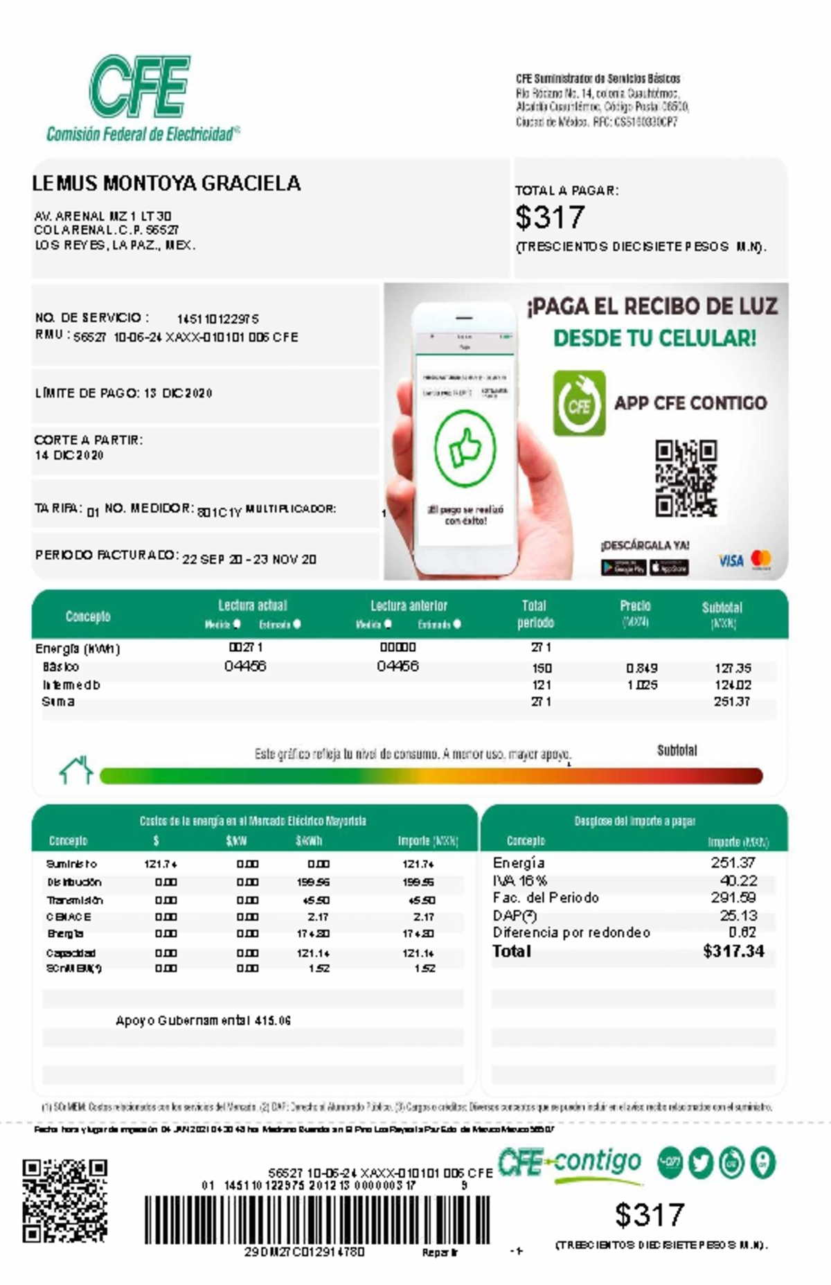 CFE Machote - contrato con cfe - LEMUS MONTOYA GRACIELA AV. ARENAL MZ 1 LT 30 COL ARENAL. C ...