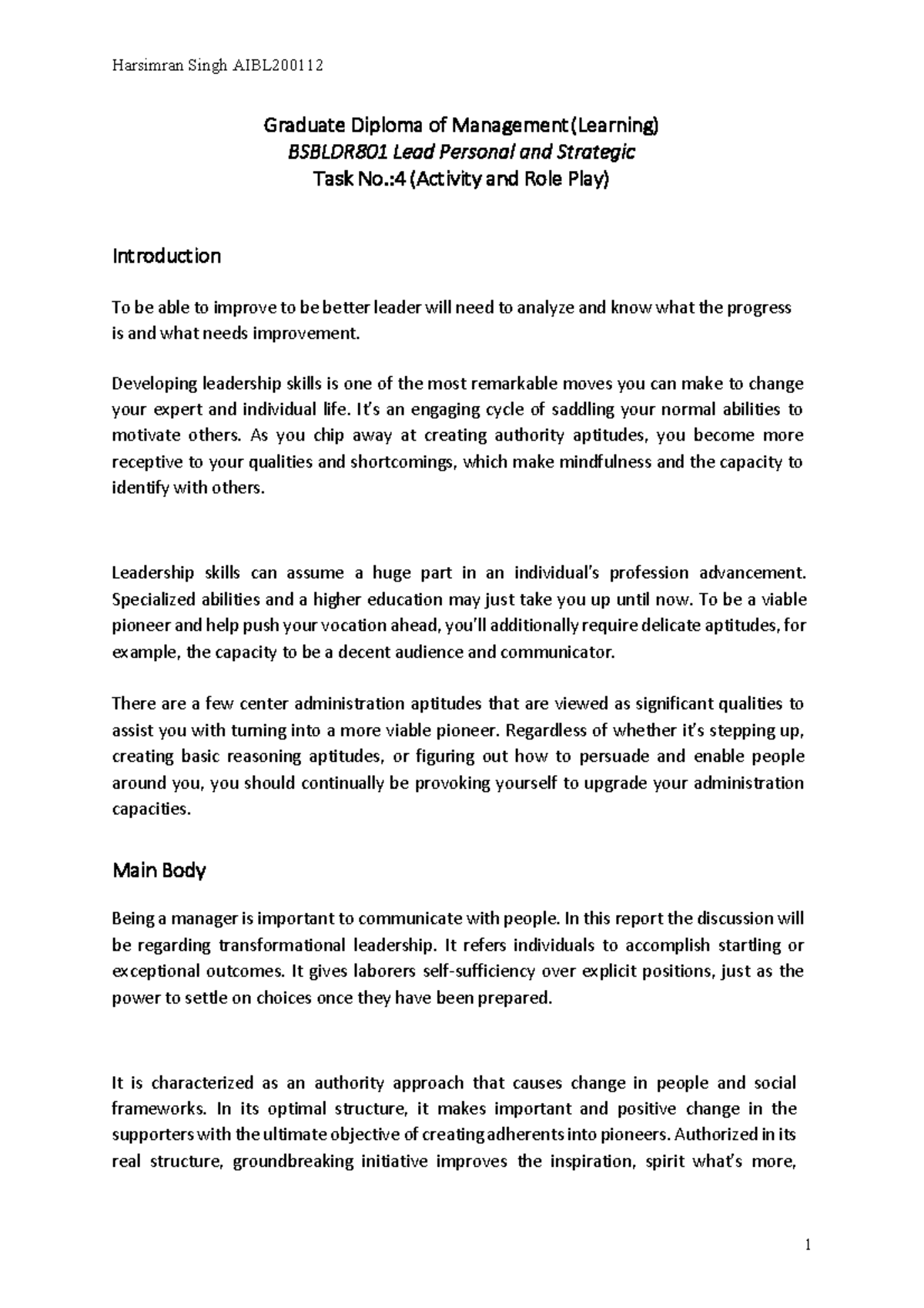 Task4 complete - TASK 4 - Graduate Diploma of Management (Learning ...