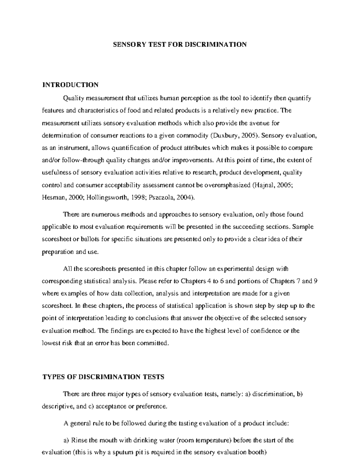 Sensory TEST FOR Discrimination - SENSORY TEST FOR DISCRIMINATION ...
