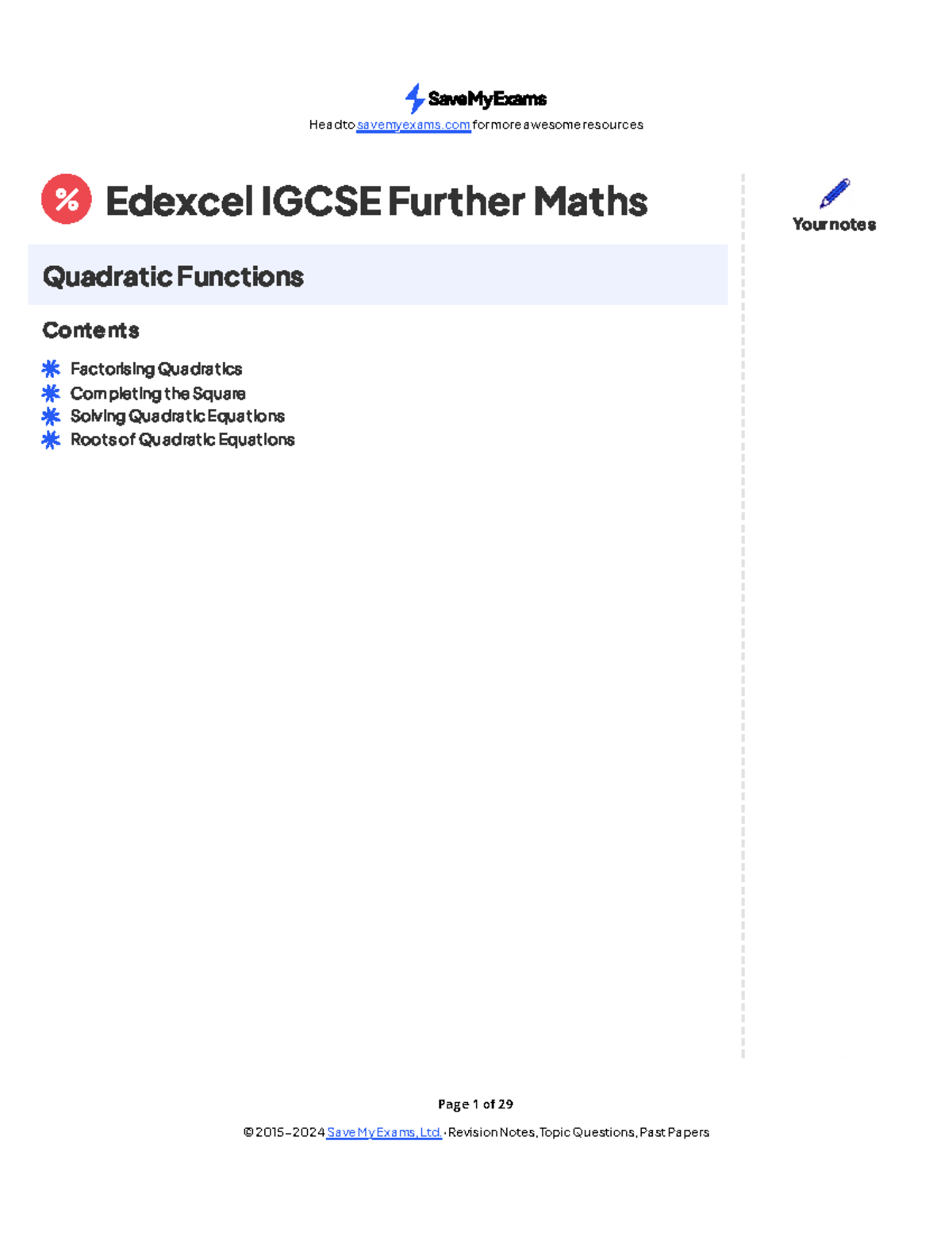 Quadratic Functions - good. - Page 1 of 29 Edexcel IGCSE Further Maths ...