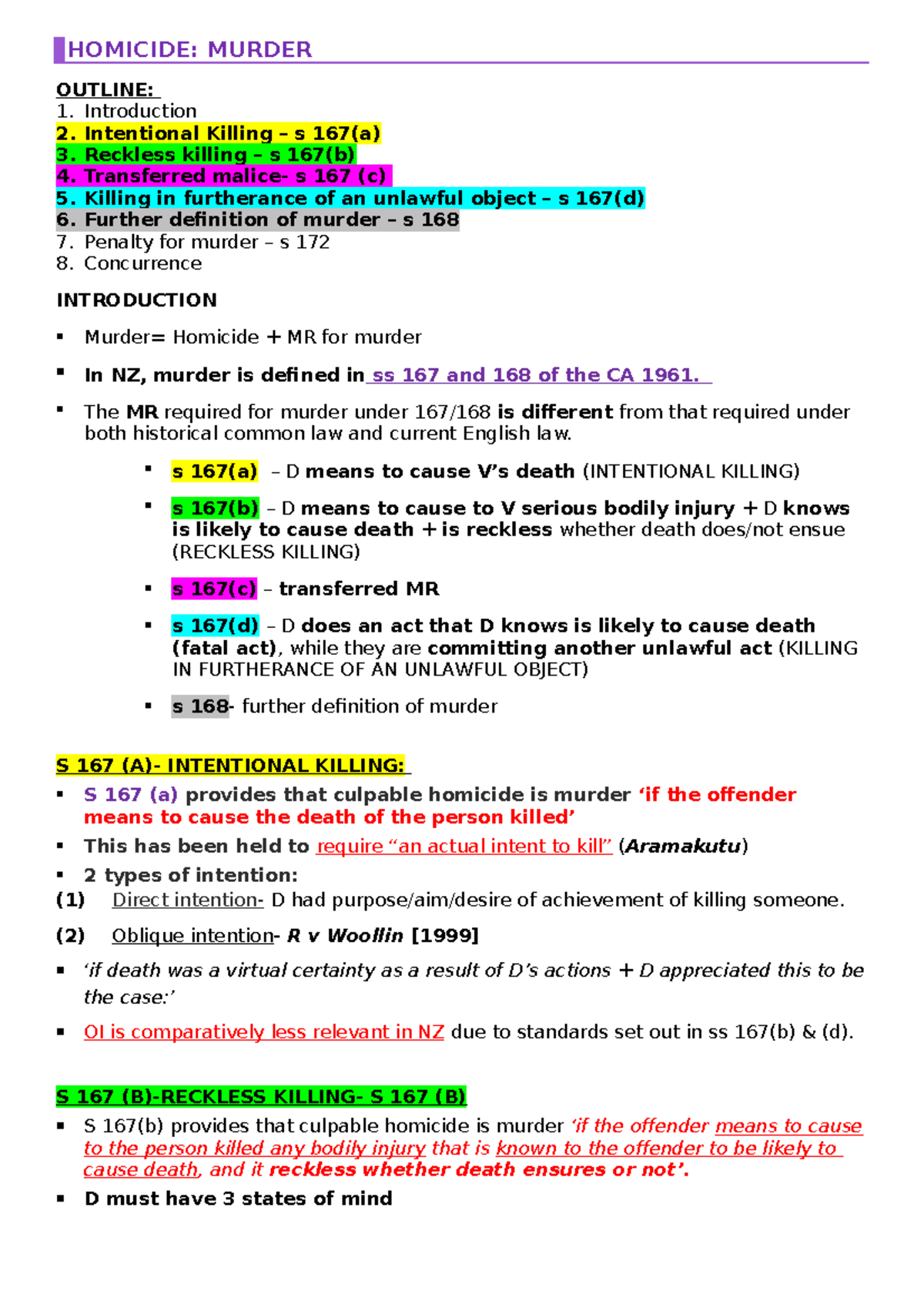 Homicide- Murder - Exam summary - HOMICIDE: MURDER OUTLINE ...