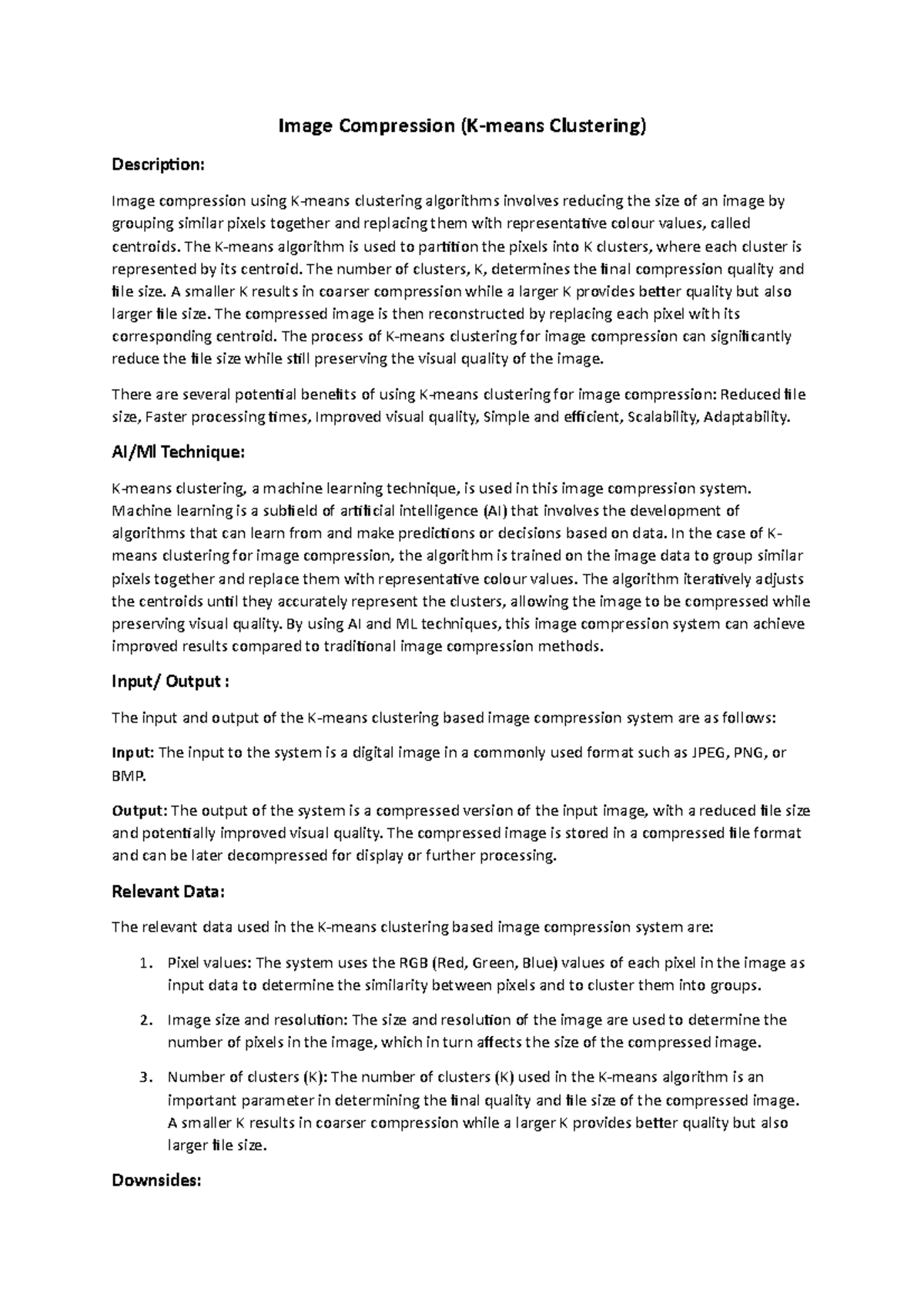 Image Compression Week 8 Image Compression K Means Clustering Description Image Compression