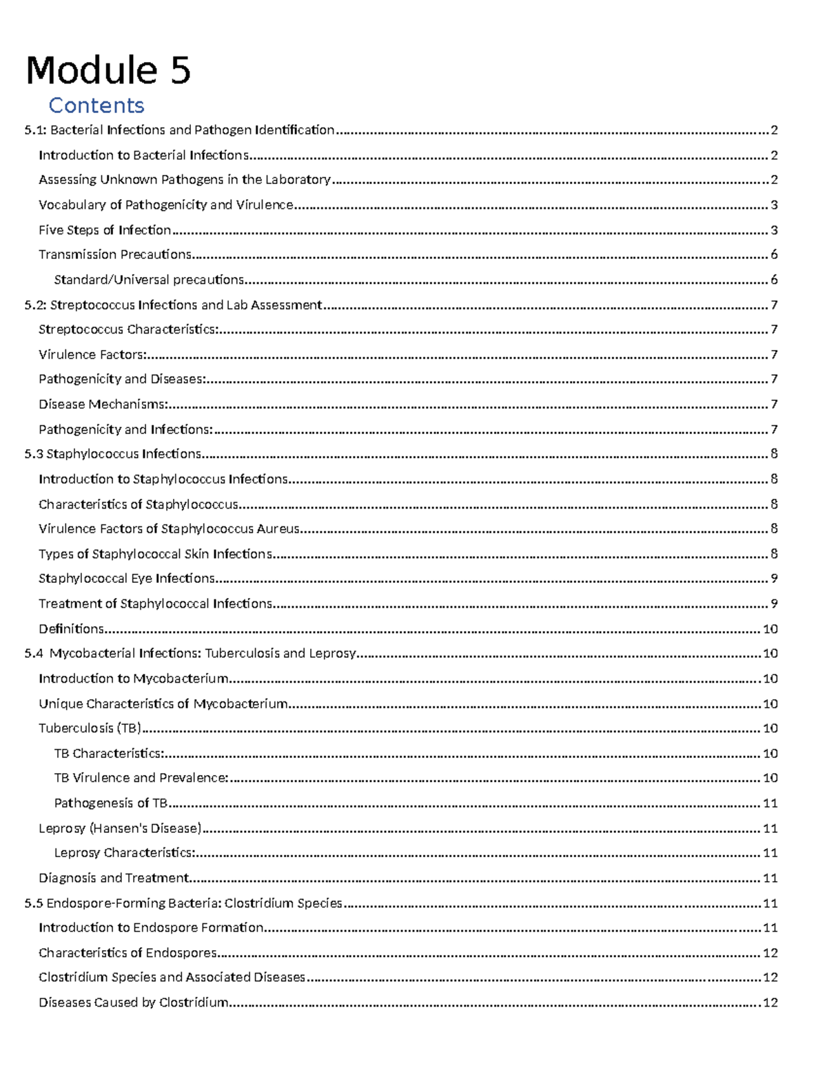 BIOD171 Module 5 - Notes - Contents Module 5: Bacterial Infections and ...