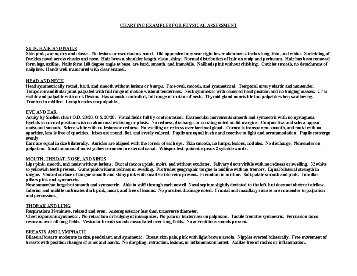 Charting Examples FOR Physical Assessment - CHARTING EXAMPLES FOR ...