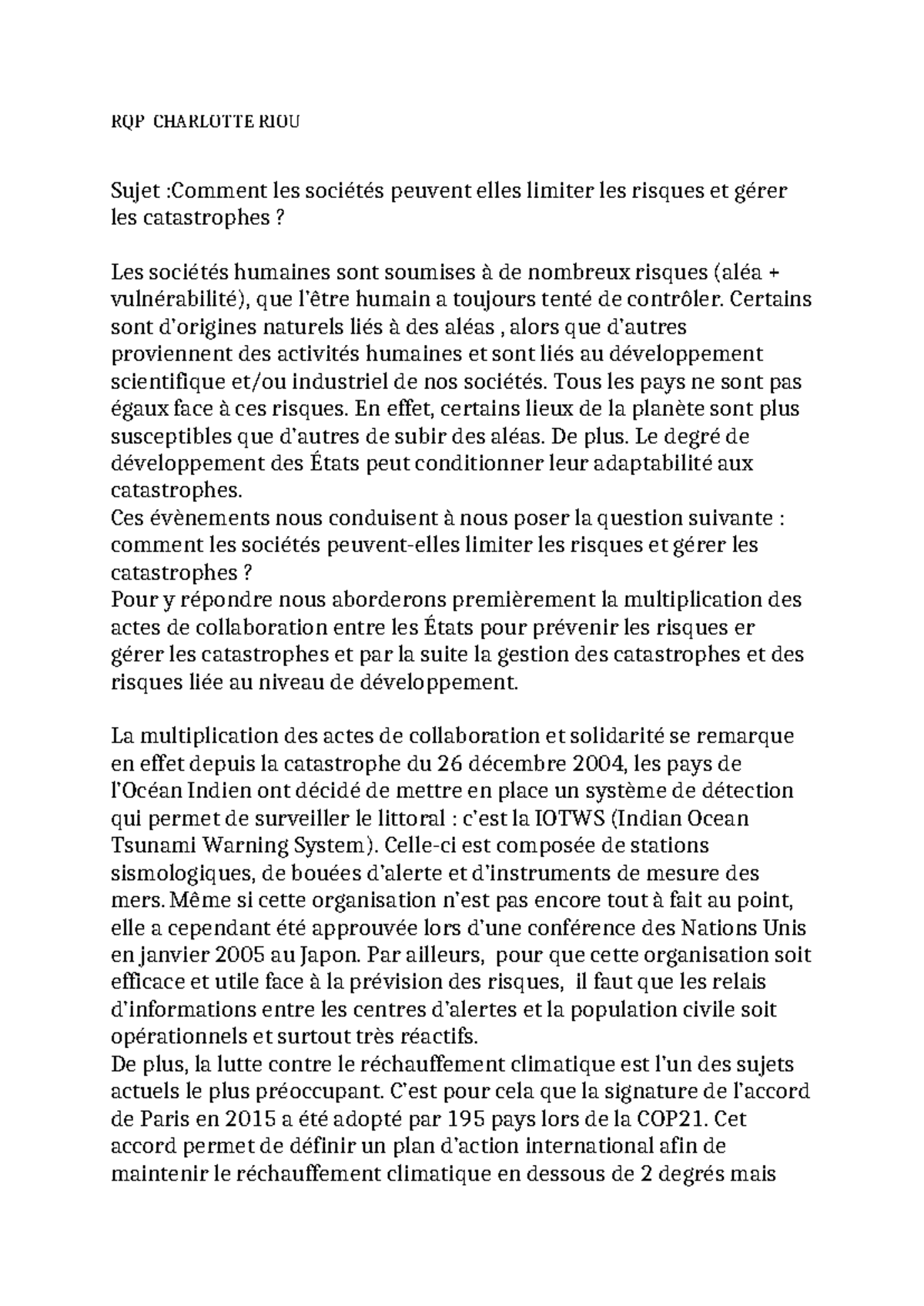 RQP histoire géo - RQP CHARLOTTE RIOU Sujet :Comment les sociétés ...