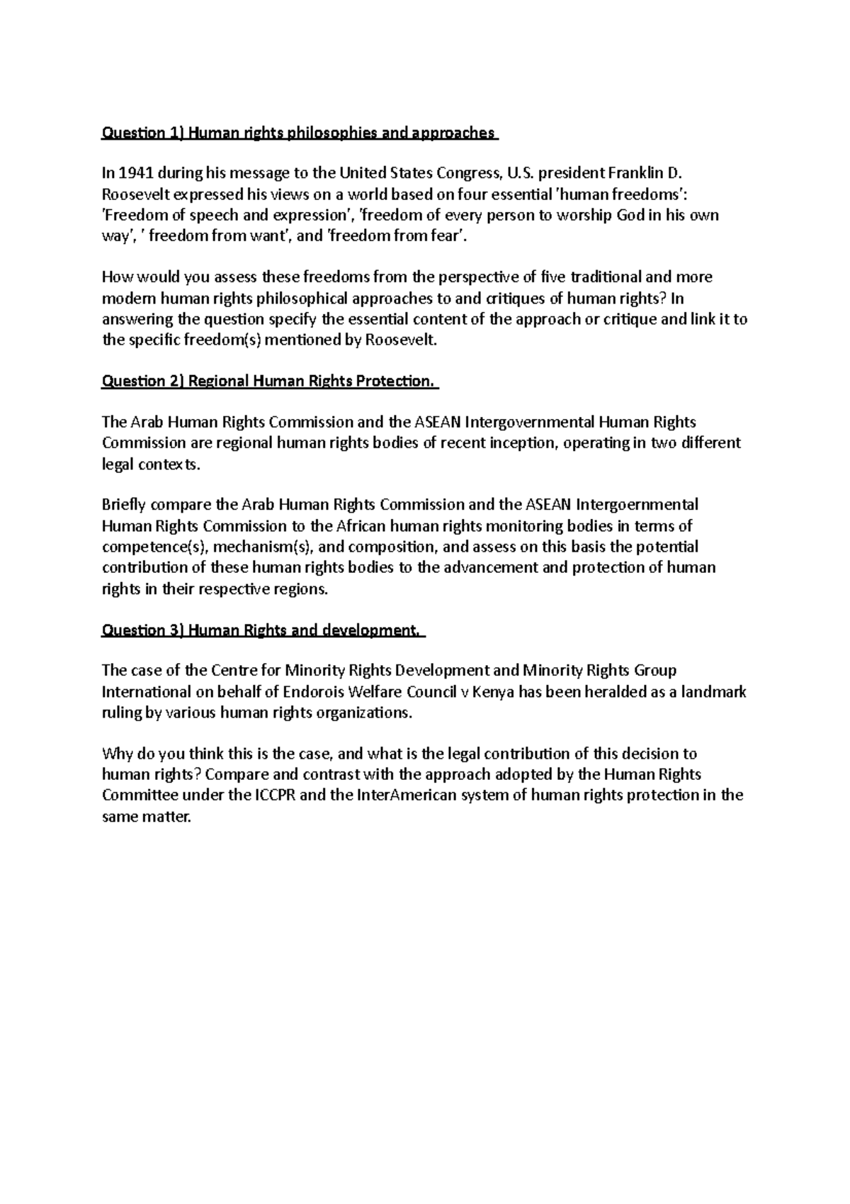 exam human rights law - Question 1) Human rights philosophies and ...