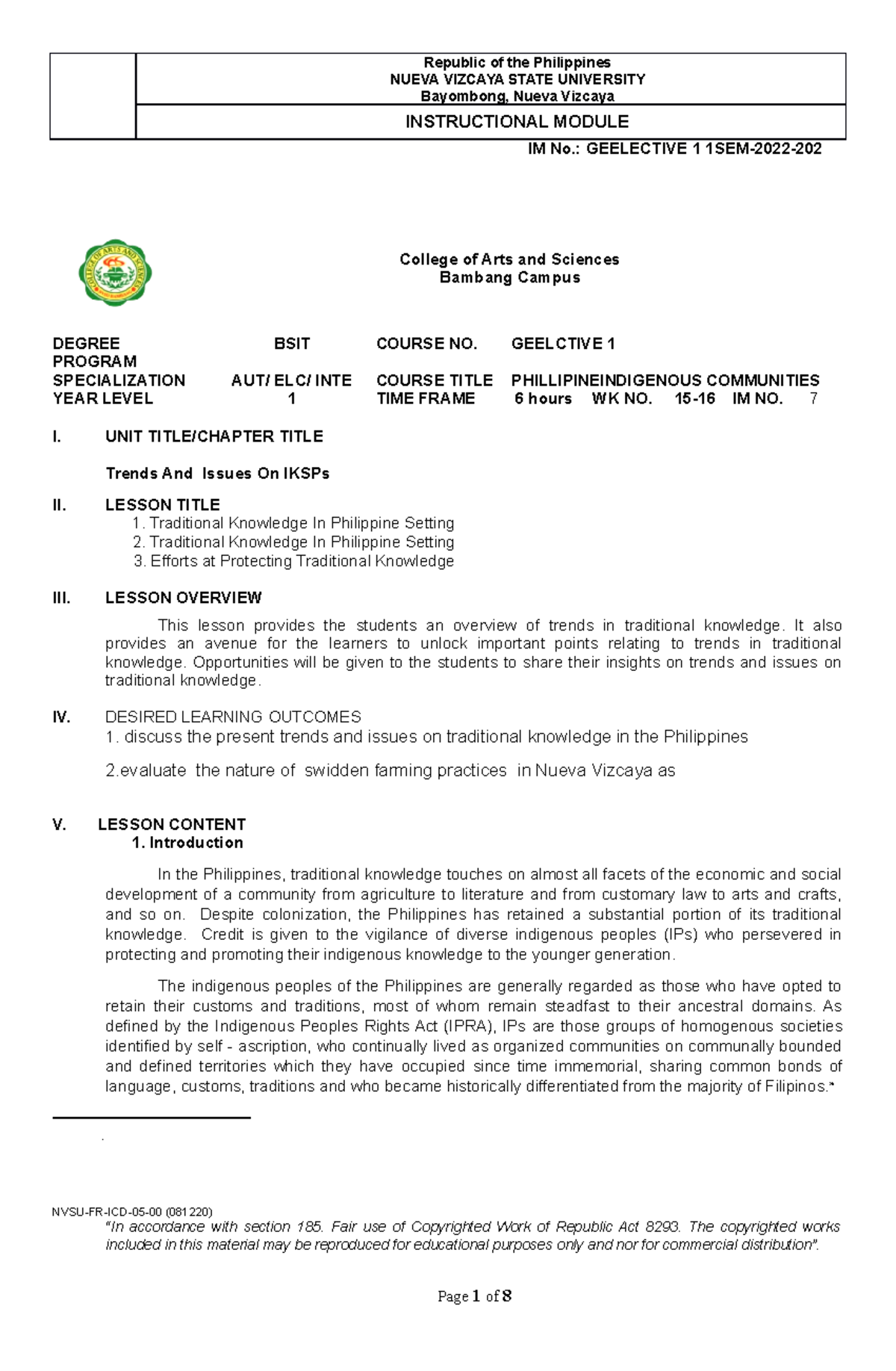 PIC-M-7 - Module - NUEVA VIZCAYA STATE UNIVERSITY Bayombong, Nueva ...