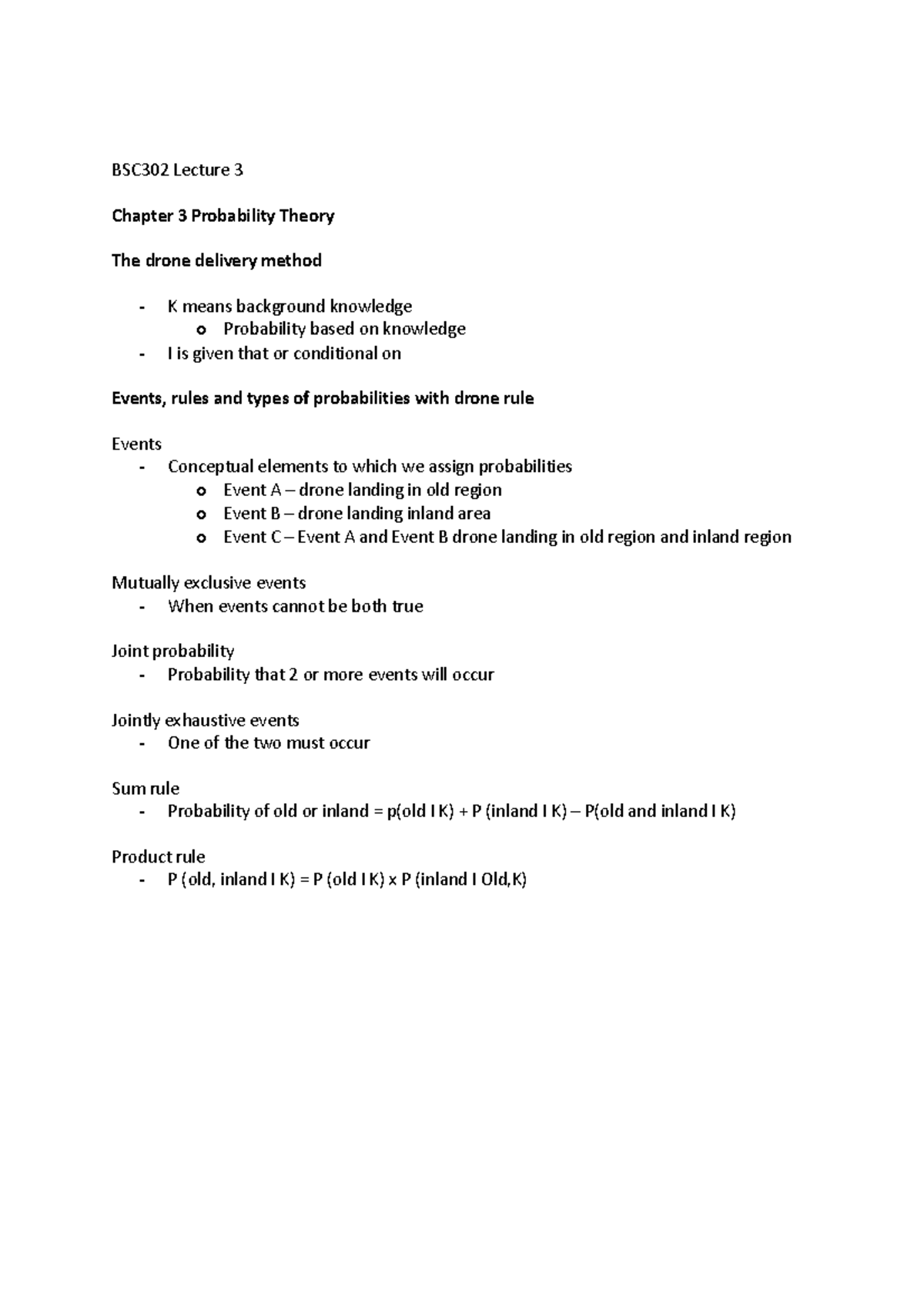 BSC302 Lecture 3 - dsss - BSC302 Lecture 3 Chapter 3 Probability Theory The drone delivery ...