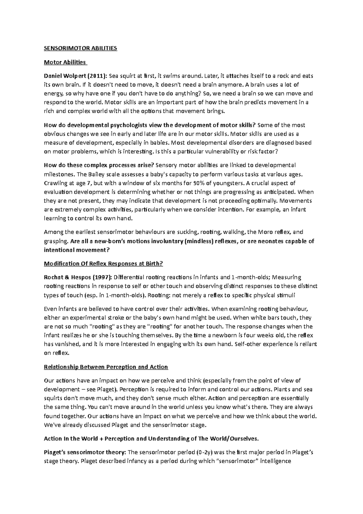 Sensorimotor Development - SENSORIMOTOR ABILITIES Motor Abilities ...