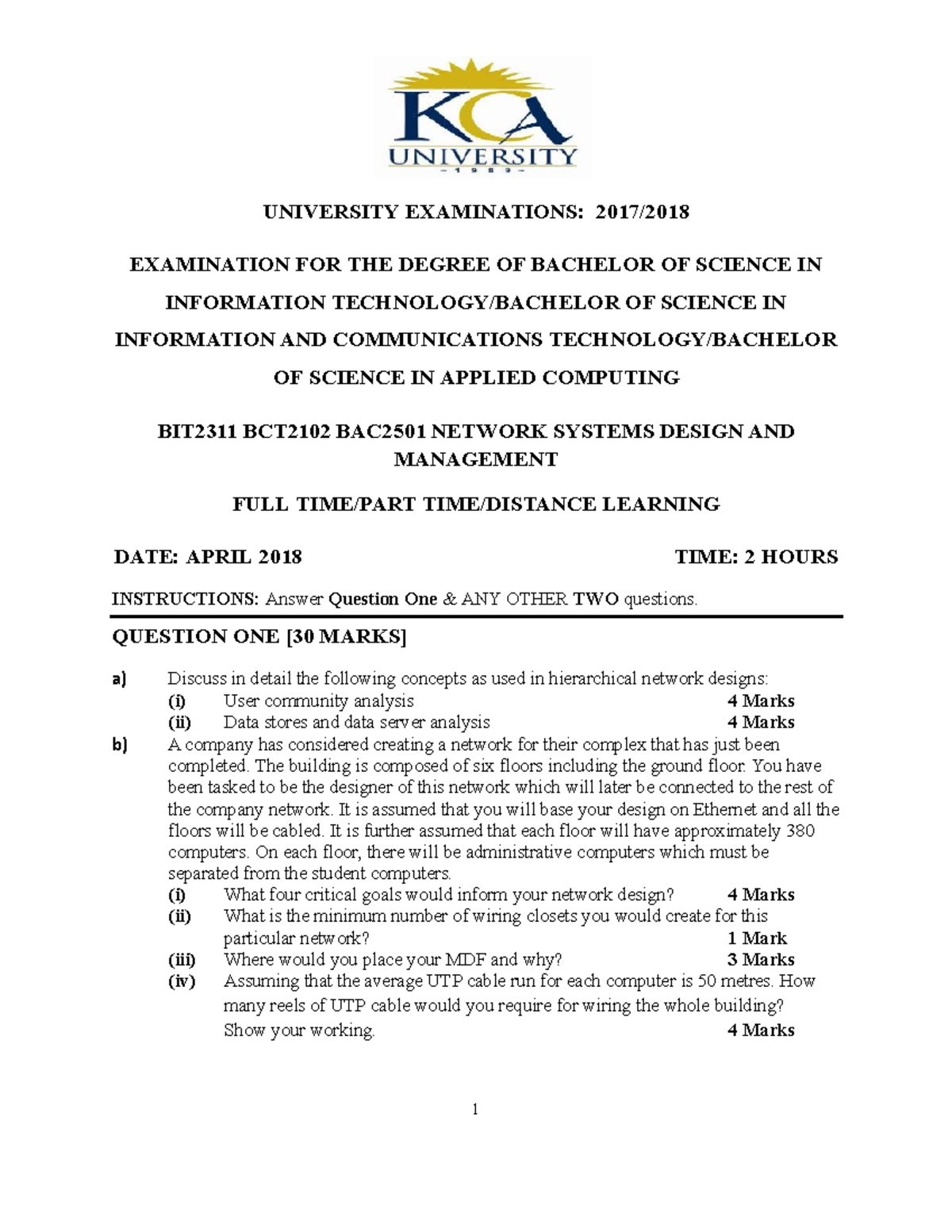 BIT2311 BCT2102 BAC2501 Network Systems Design AND Management -2 - 1 ...