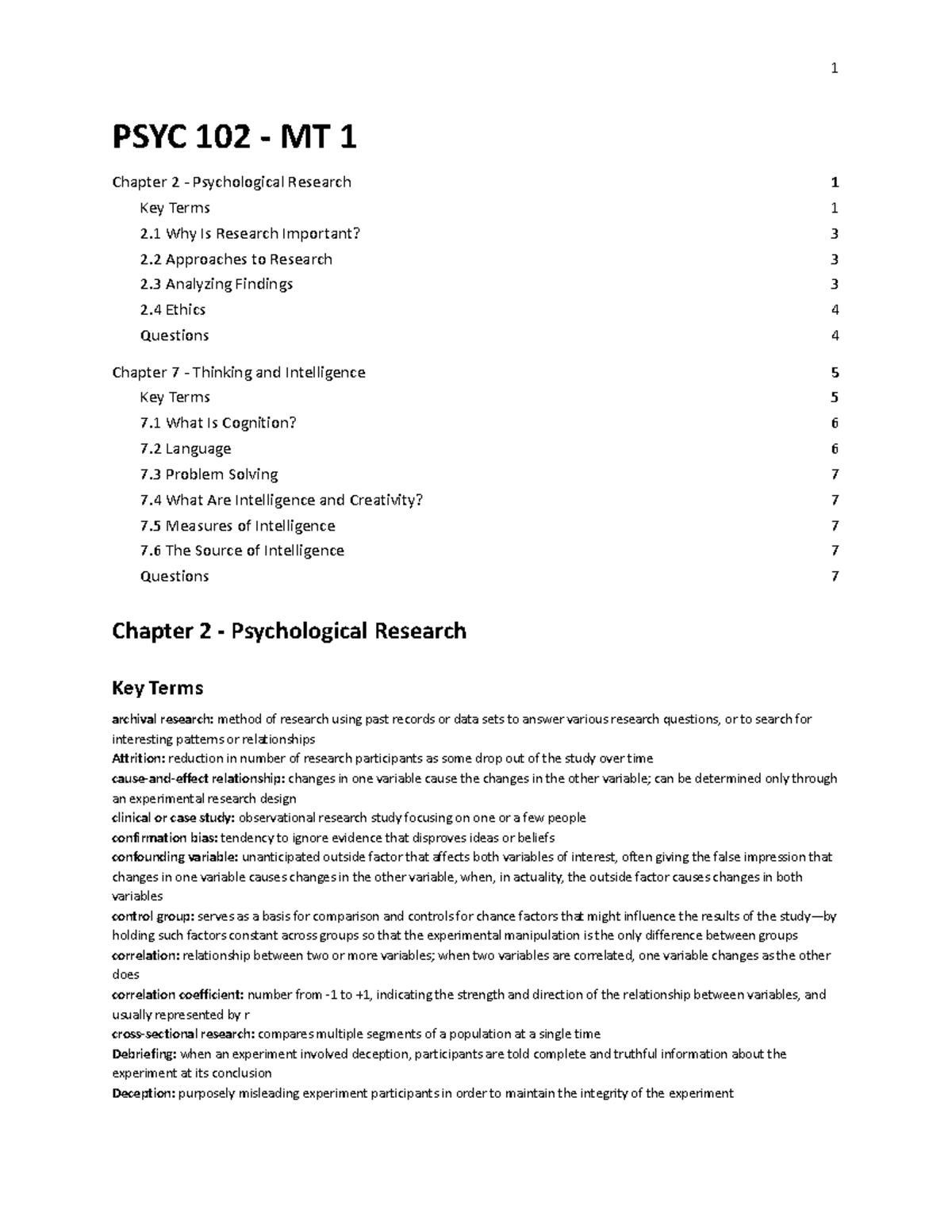 MT1 Textbook Summary - PSYC 102 - MT 1 Chapter 2 - Psychological ...