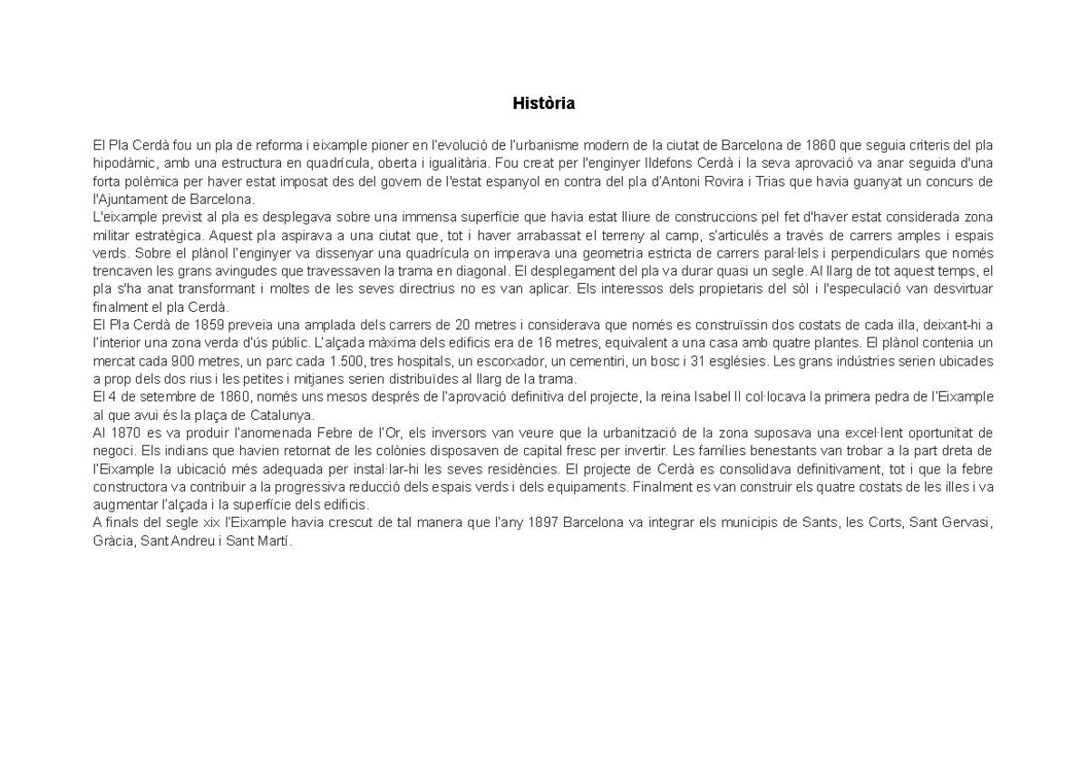 Pla Cerdà - resumen - Història El Pla Cerdà fou un pla de reforma i ...