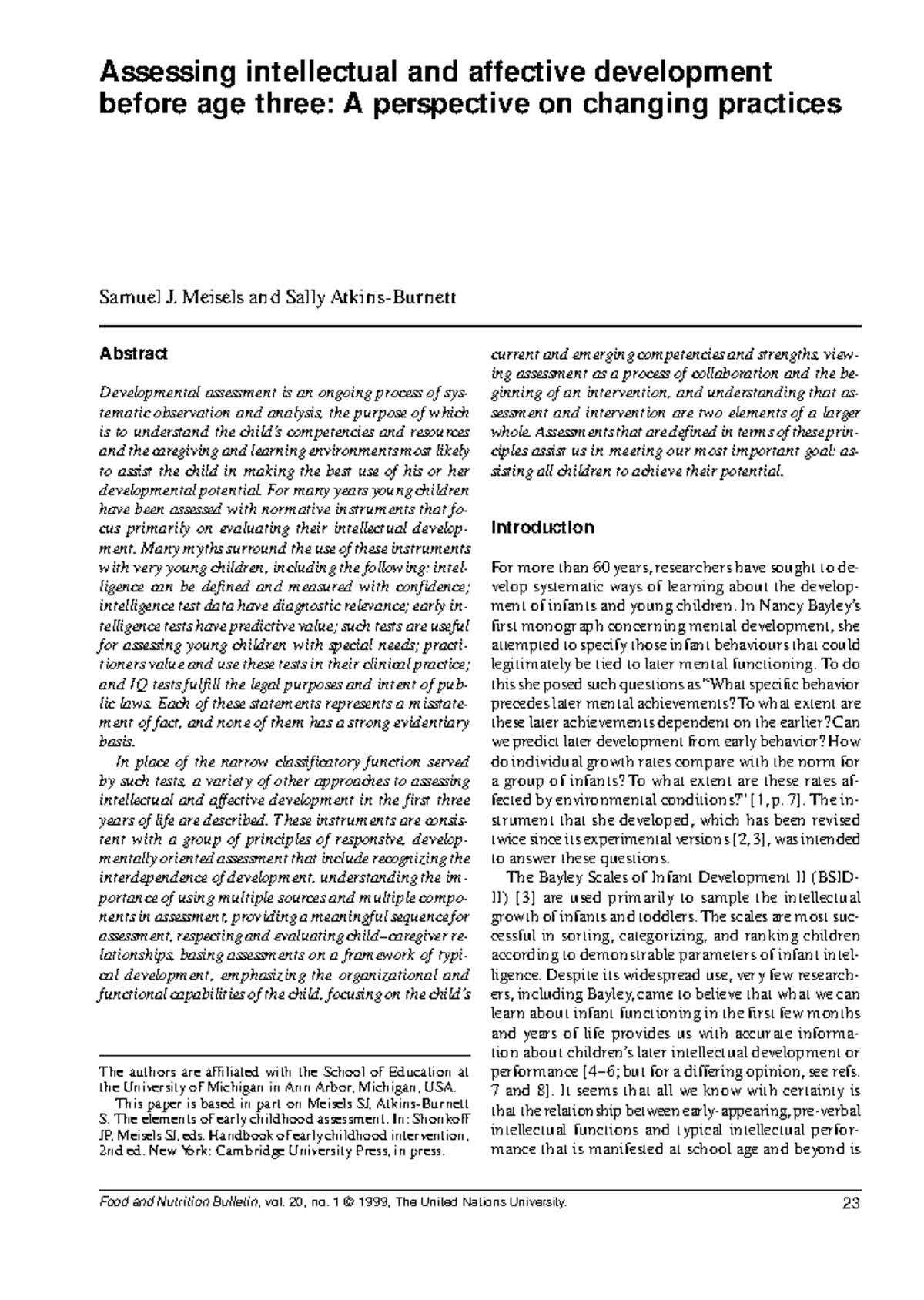 Samuel J Meisels and Sally Atkins Burnett - Food and Nutrition Bulletin ...