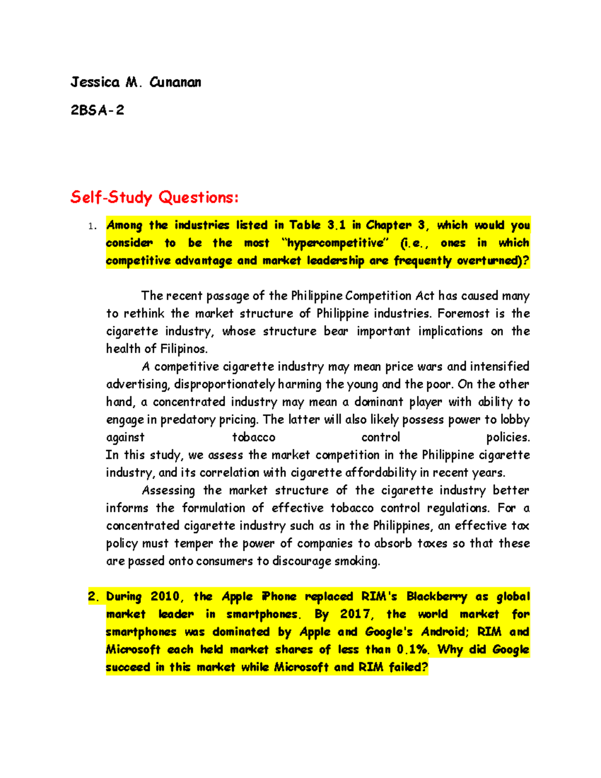 Assignment #4- Cunanan (2BSA-2) - Jessica M. Cunanan 2BSA- Self‐Study ...