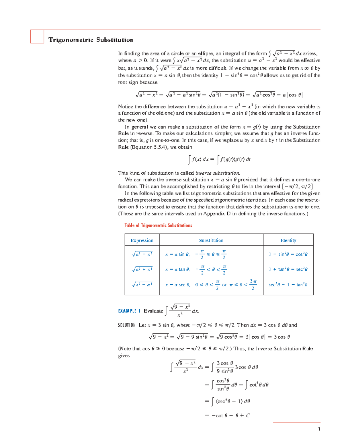 3c3-Trigonomet Substitu Stu - Trigonometric Substitution In finding the ...