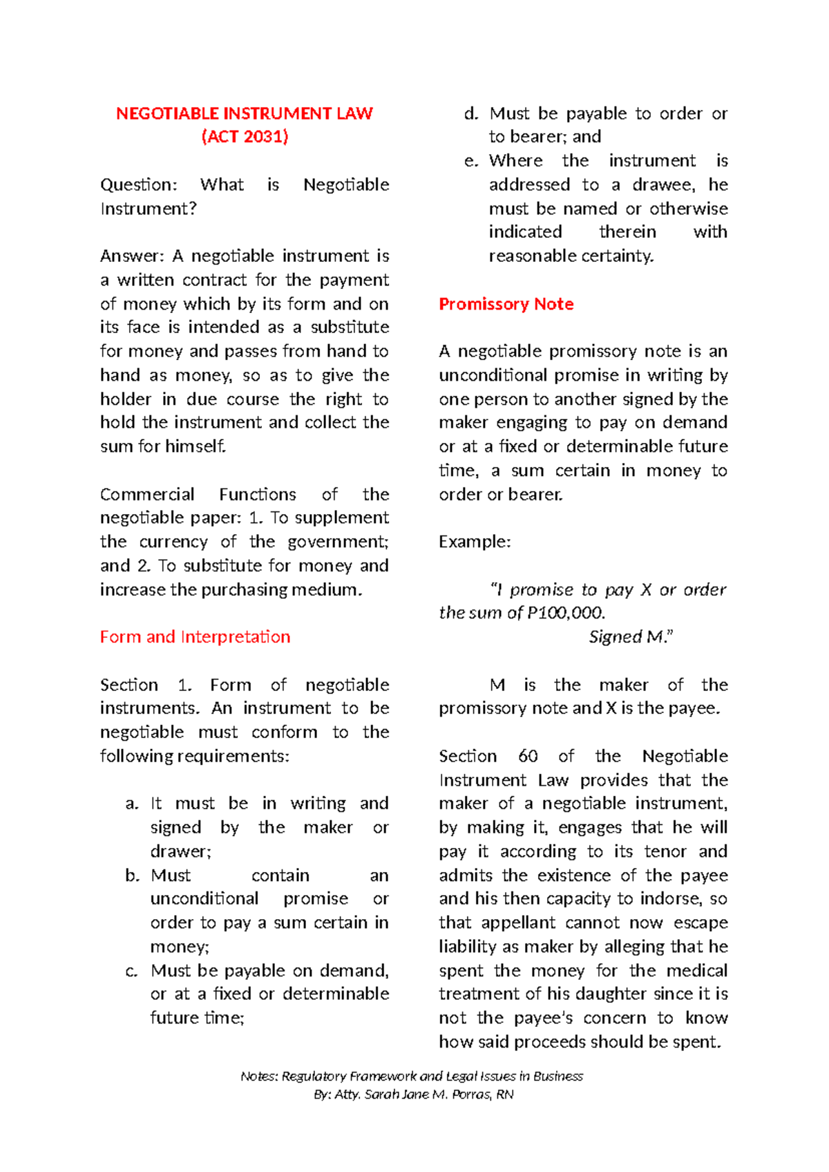 Negotiable- Instrument-LAW 2 - NEGOTIABLE INSTRUMENT LAW (ACT 2031) Question: What is Negotiable ...