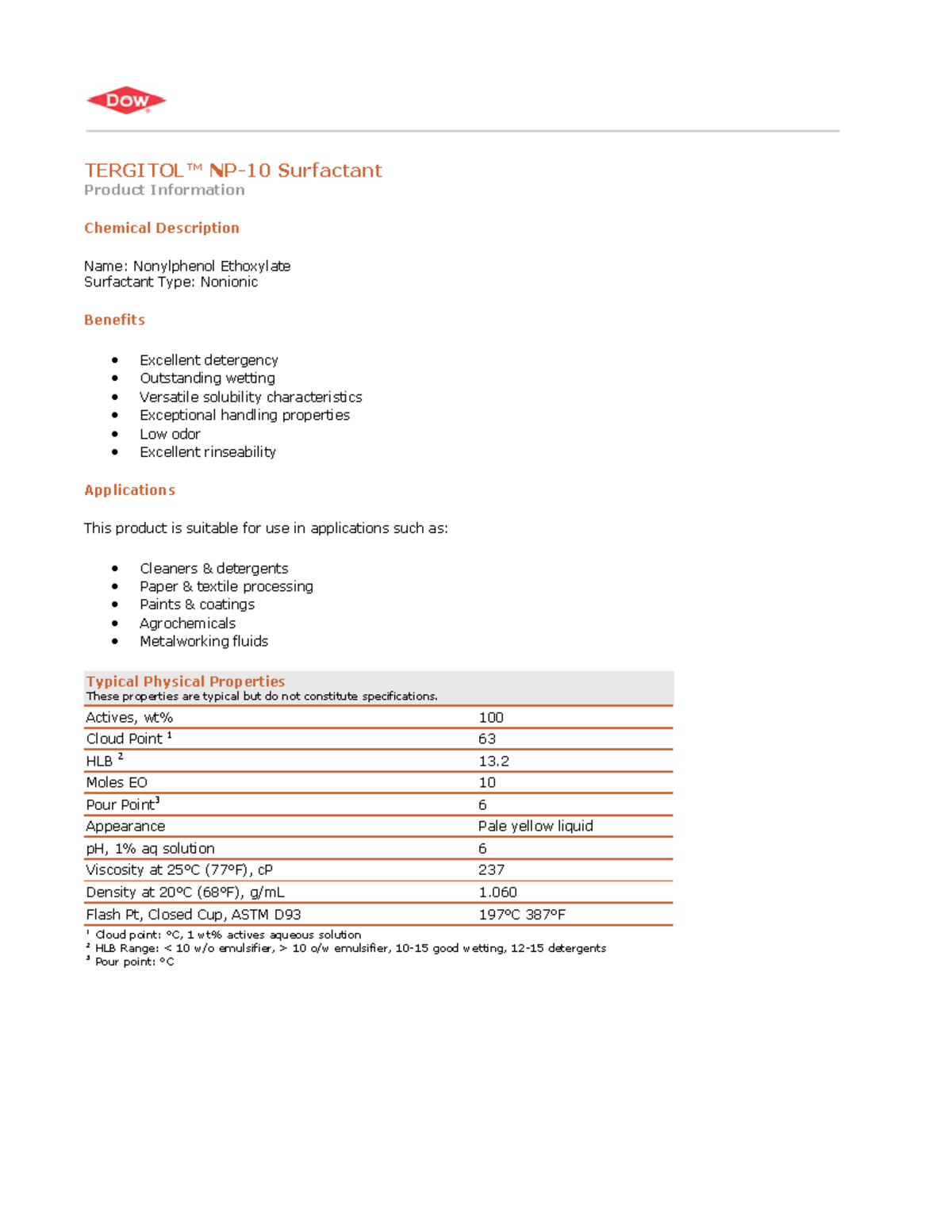 Tergitol-np-10-surfactant - TERGITOLô NP-10 Surfactant Product ...