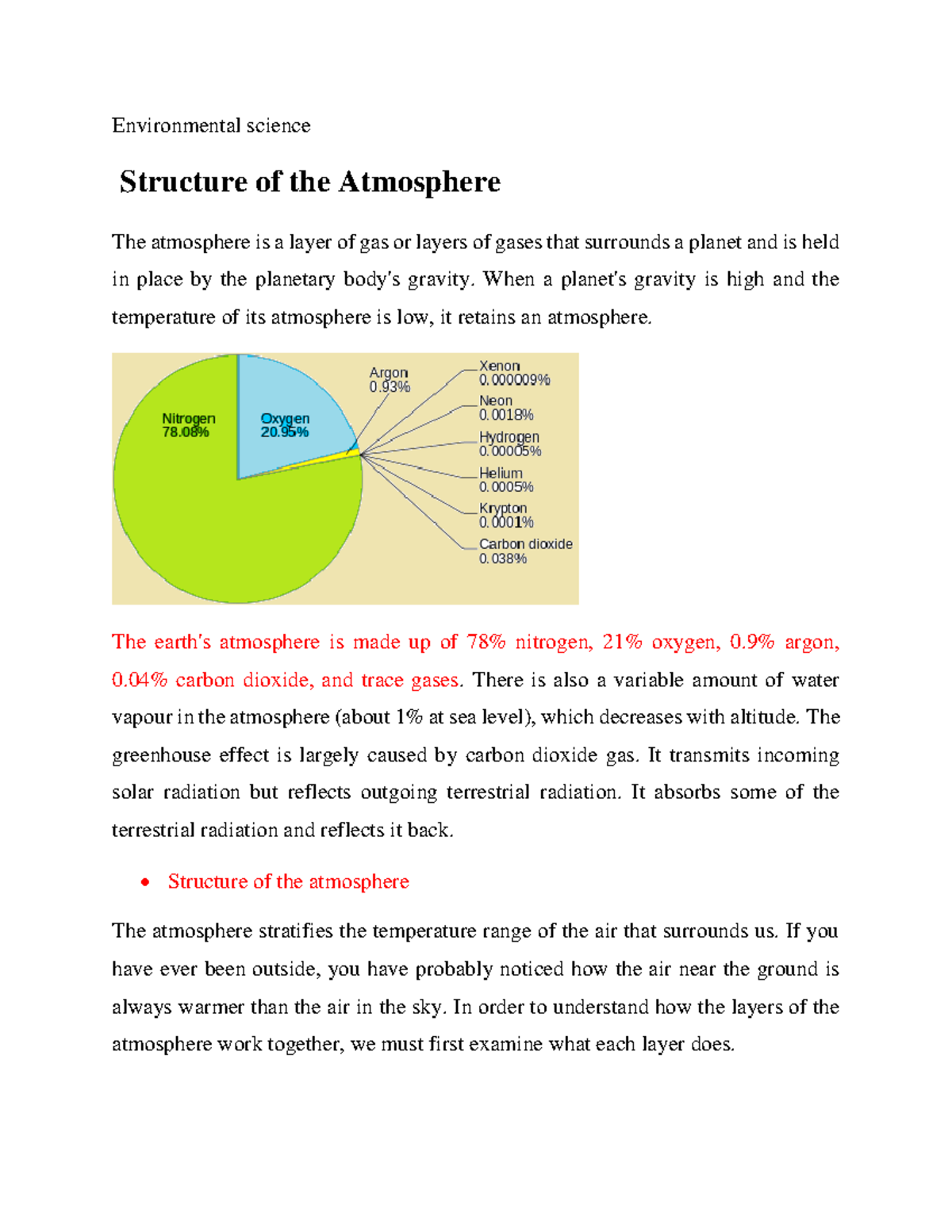 Structure of the Atmosphere - Environmental science Structure of the ...