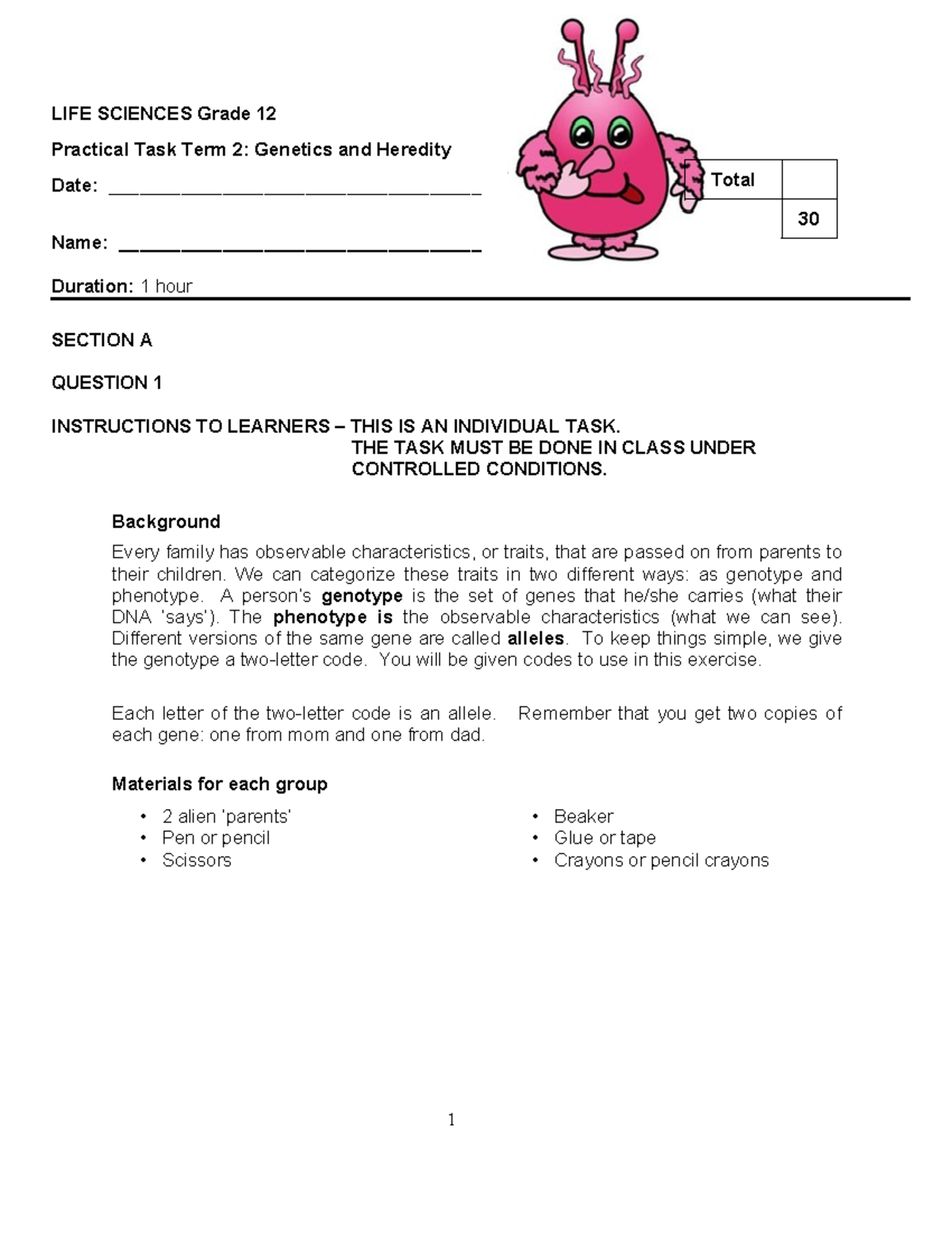 Activity 1.9 (One for each teacher) - LIFE SCIENCES Grade 12 Practical ...