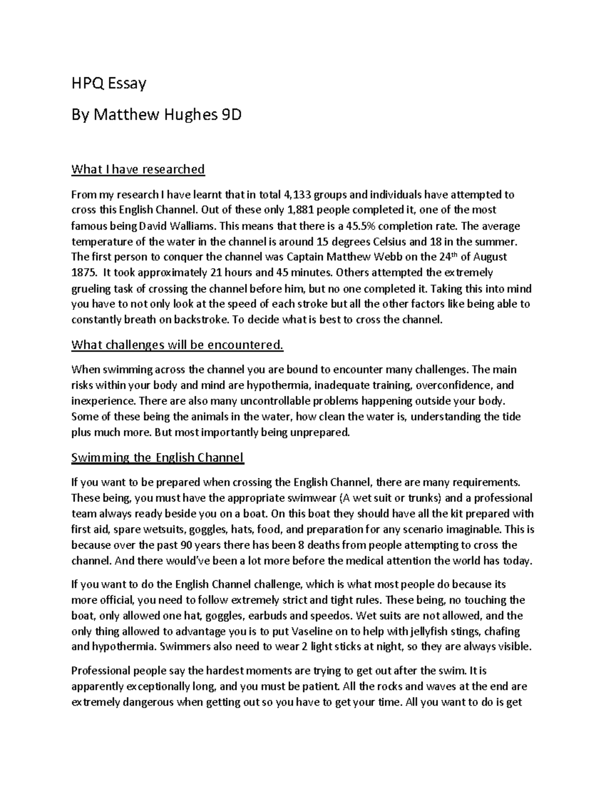 HPQ essay 1 - hpq book report - HPQ Essay By Matthew Hughes 9D What I ...