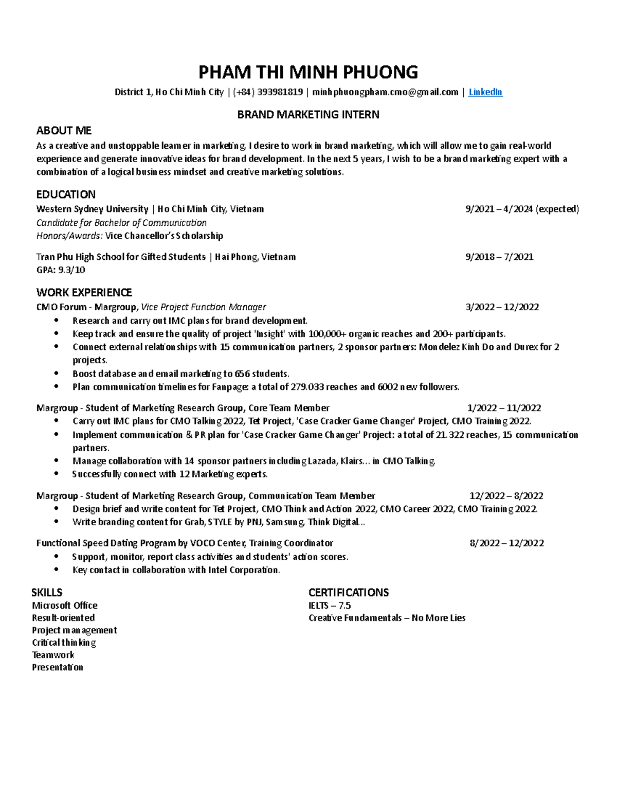 Fulbright-Resume-Template - PHAM THI MINH PHUONG District 1, Ho Chi ...