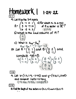 Linear Algebra Homework 4 - Homework 4 Problem I W 14 wz 21 Find v ft ...