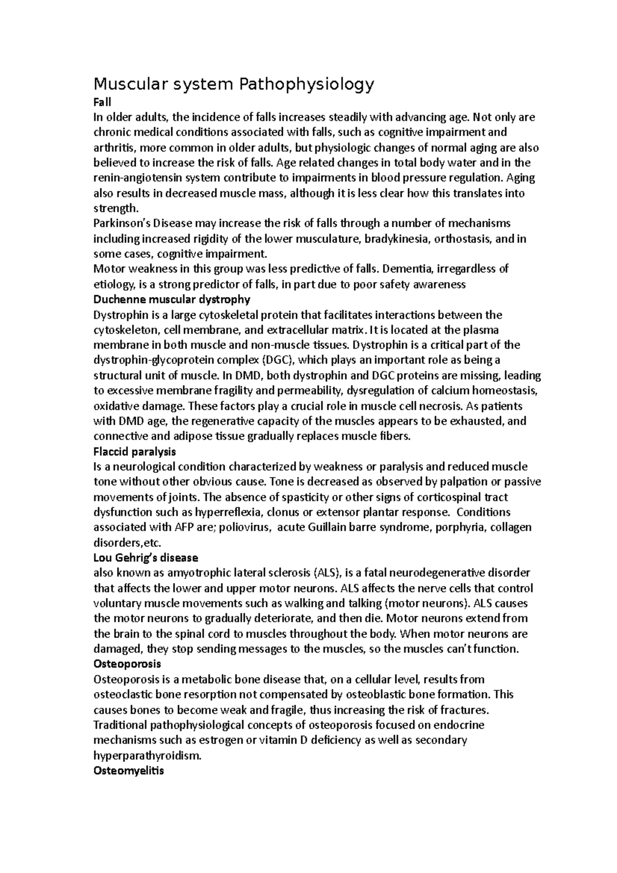 Pathophysiology muscular - Muscular system Pathophysiology Fall In ...