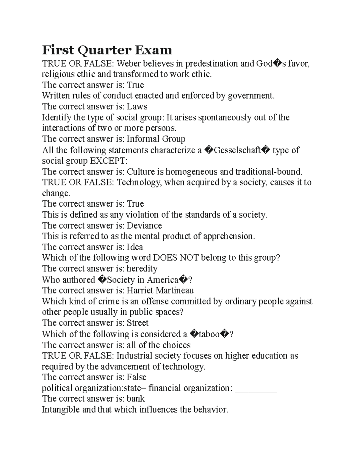 UCSP First Quarter Exam 2 - First Quarter Exam TRUE OR FALSE: Weber ...