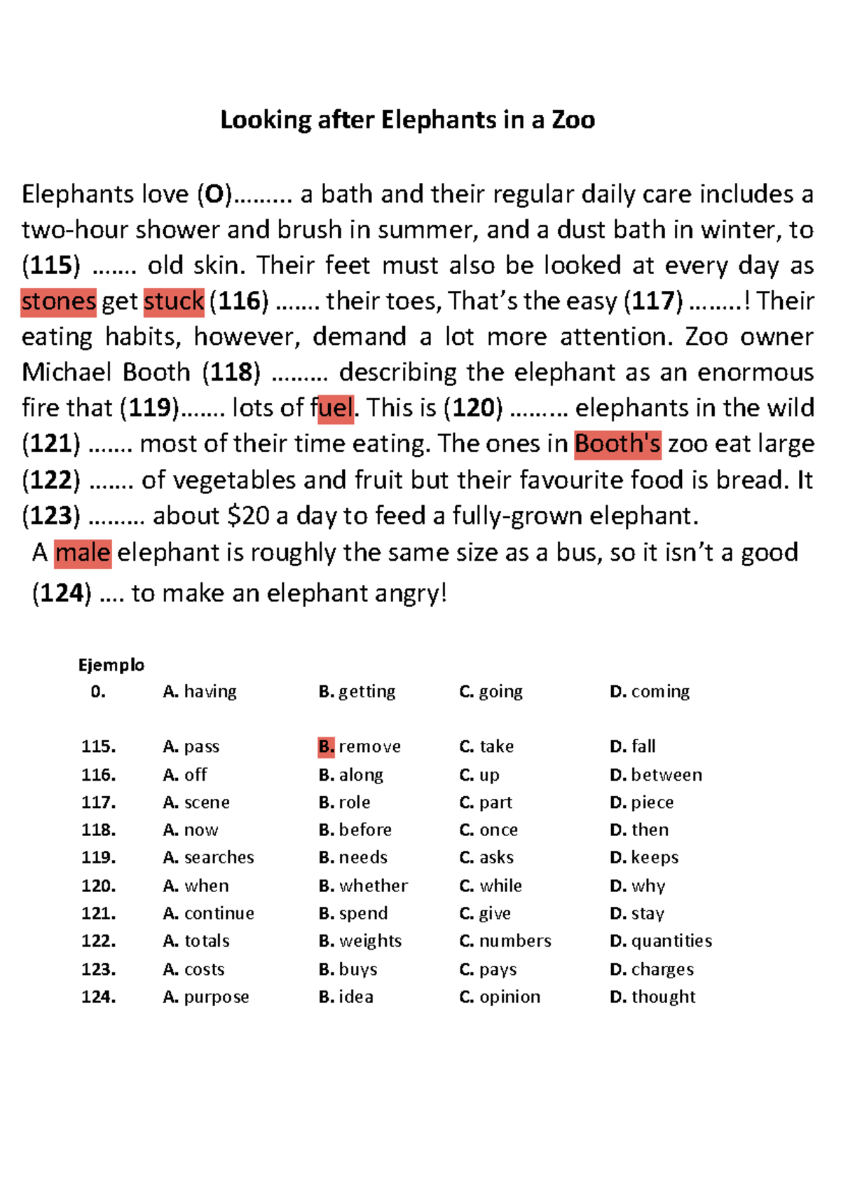 Looking after elephantes in a zoo text - Looking after Elephants in a ...